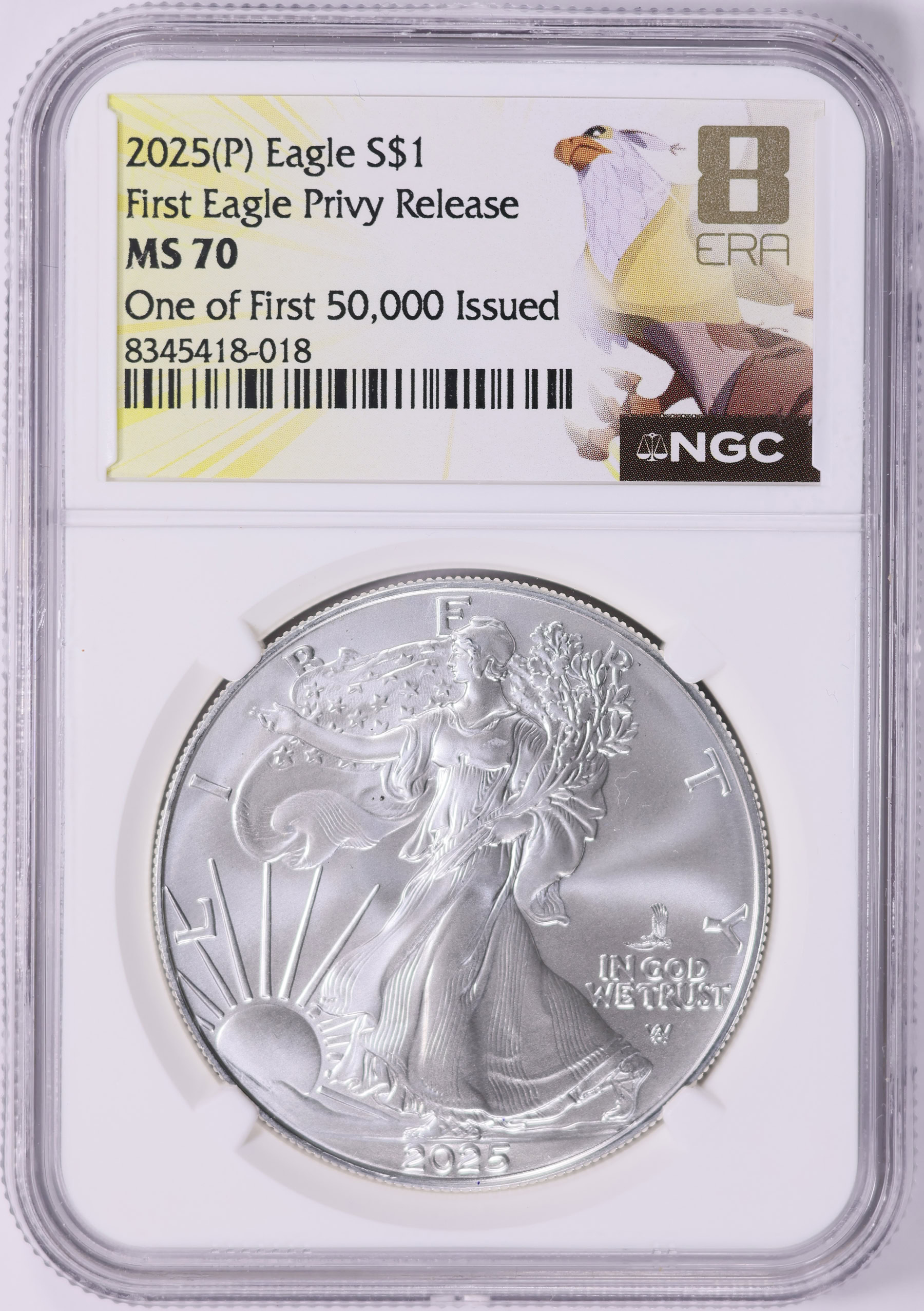 2025-(P) $1 Silver Eagle First Eagle Privy Struck at Philadelphia NGC ...