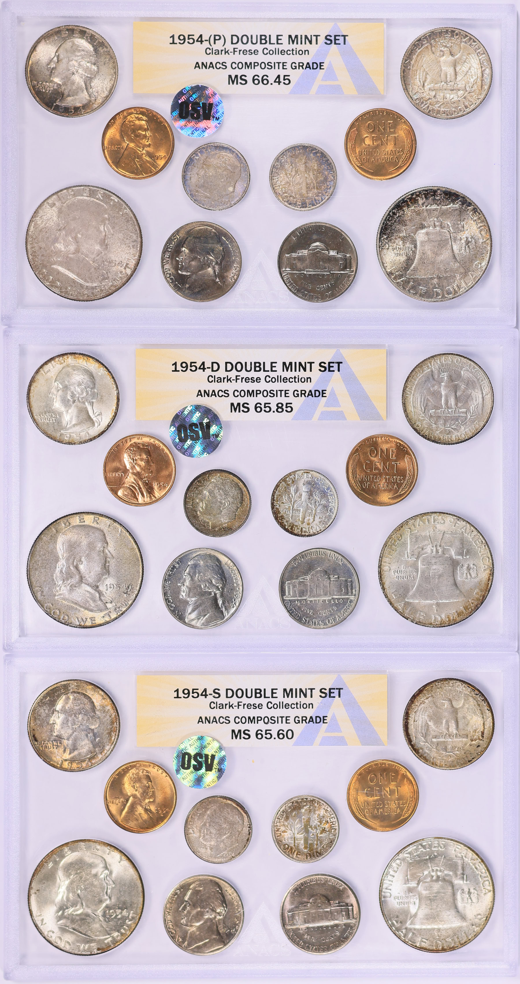 1954 Double Mint Set ANACS Composite Grades MS-66.45/65.85/65.60 (OSV ...