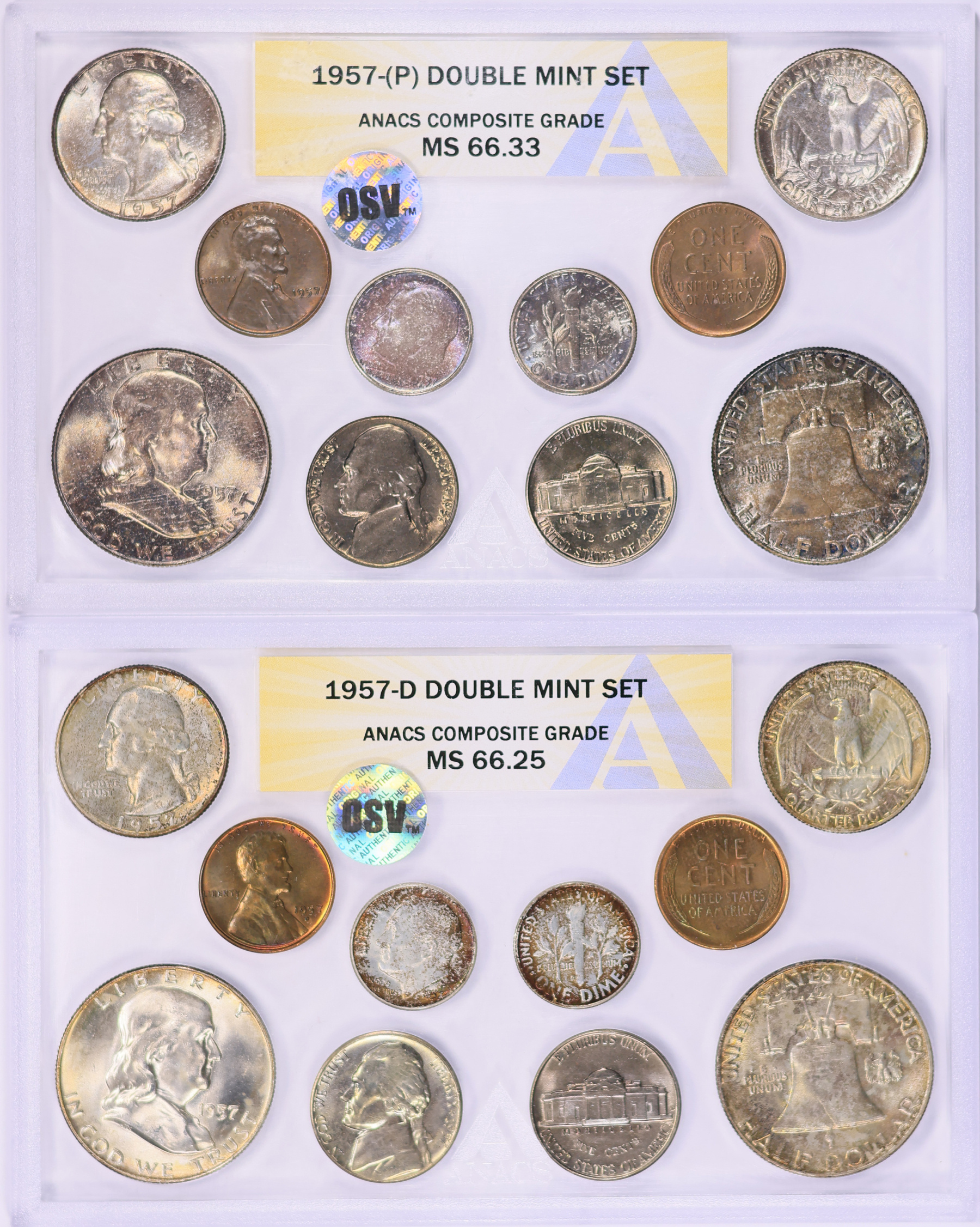 1957 U.S. Mint Double Mint Set ANACS Composite Grades MS-66.33/66.25 ...