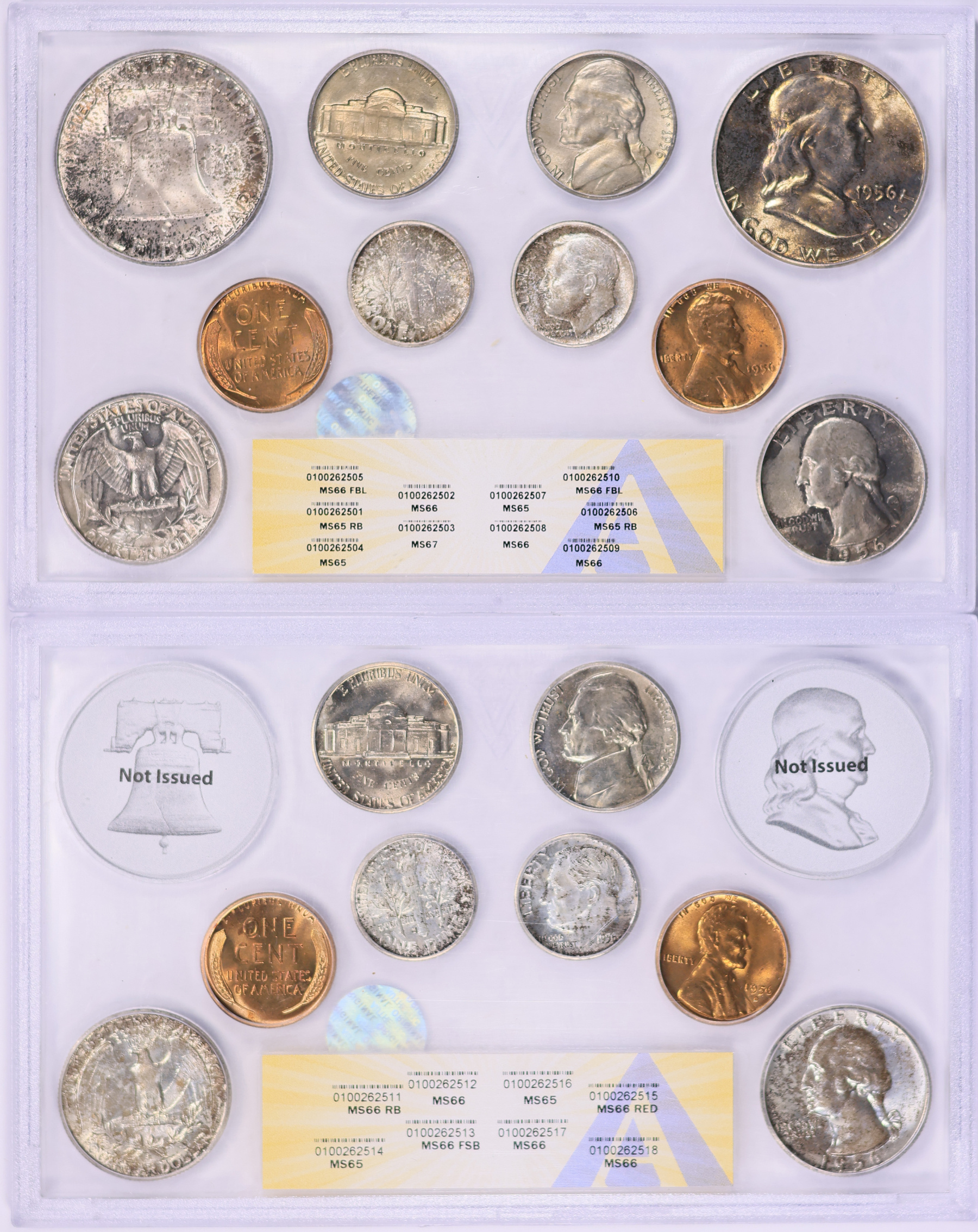 1956 U.S. Mint Double Mint Set ANACS Composite Grades MS-66.10/66.31 ...