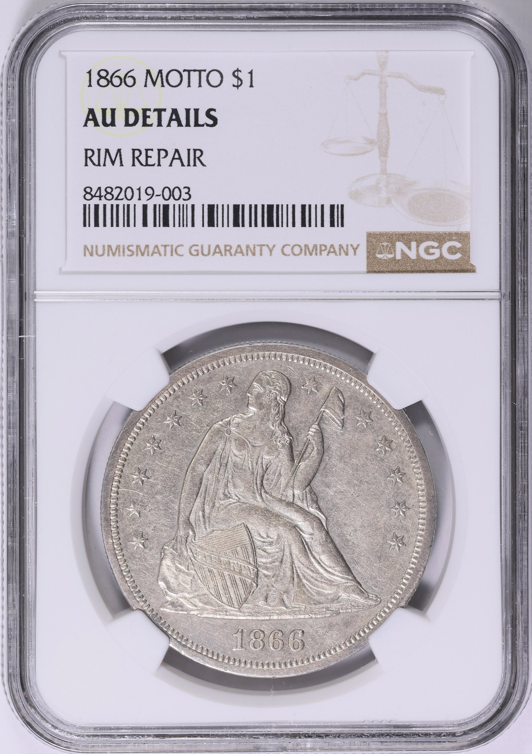 1866 Seated Liberty Silver Dollar Motto NGC AU Details (Item 1903952 ...
