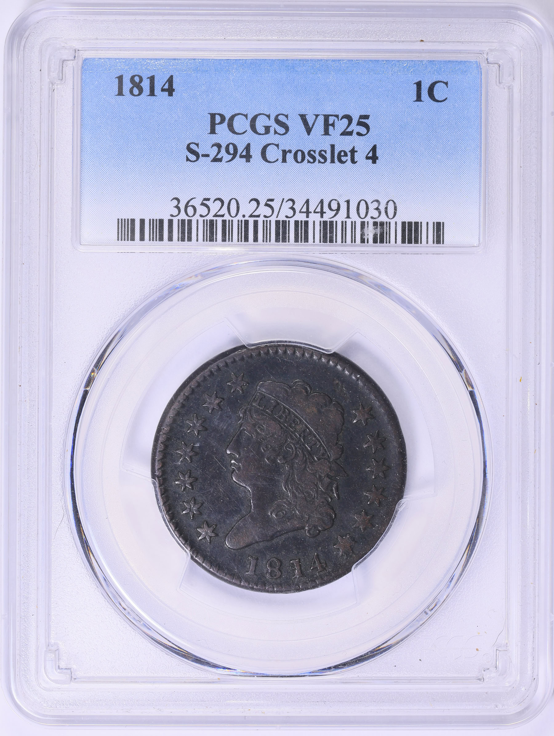 1814 Classic Cent Crosslet 4 Sheldon 294 PCGS VF-25 BN (Item 1904084 ...