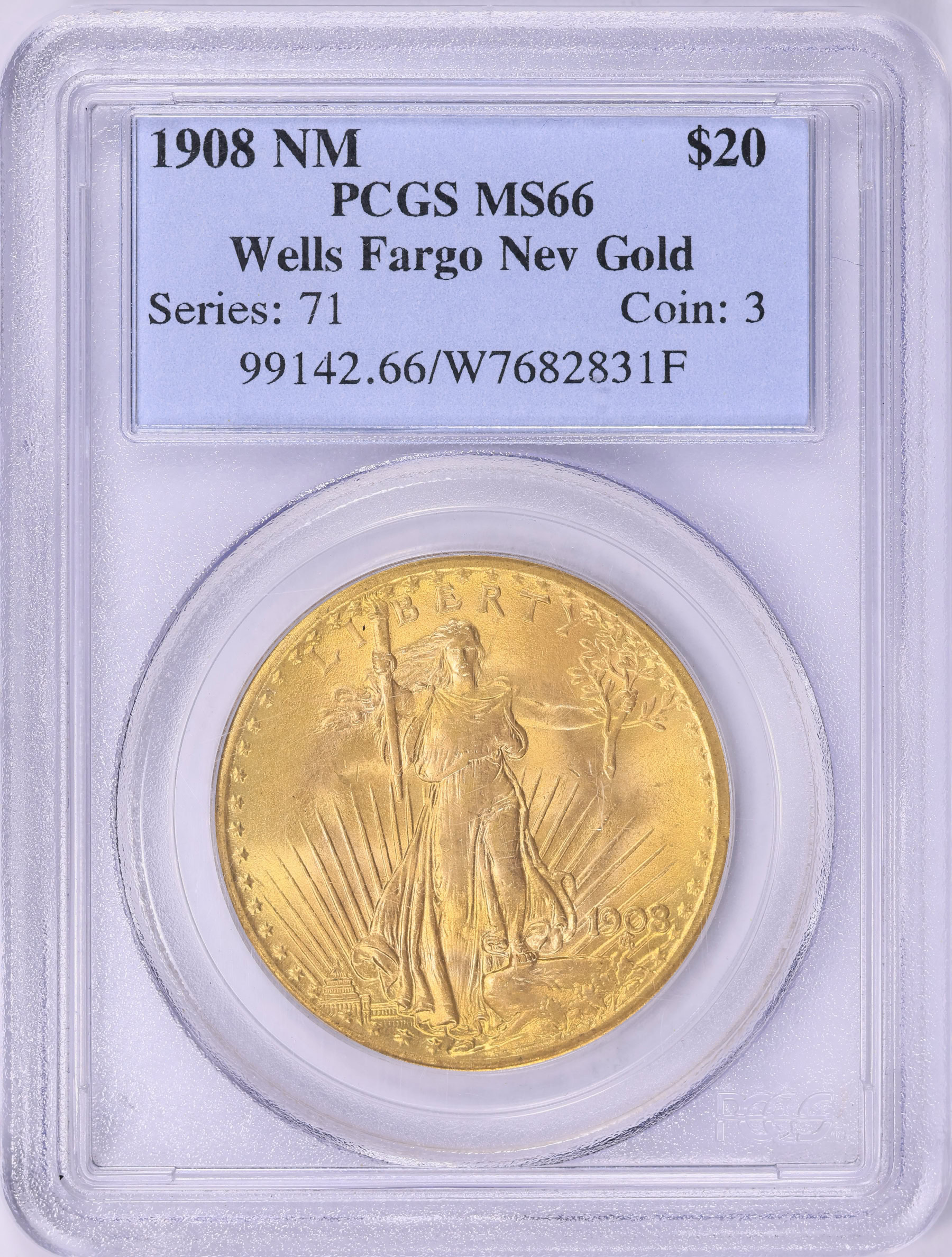 1908 Saint-Gaudens Gold Double Eagle No Motto Wells Fargo Nevada Gold ...