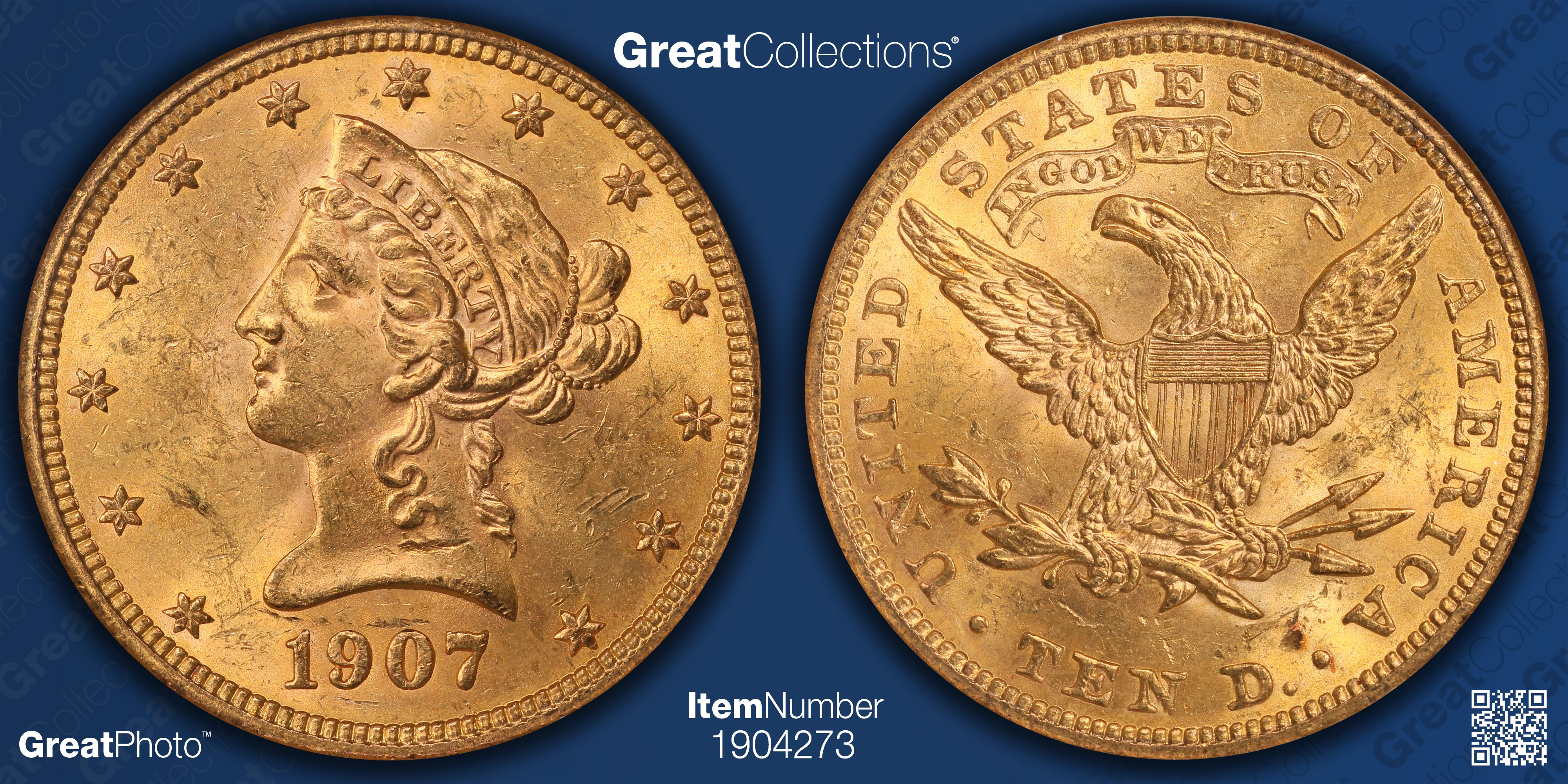 1907 Liberty Gold Eagle NGC MS-62 (Item 1904273) | GreatCollections ...