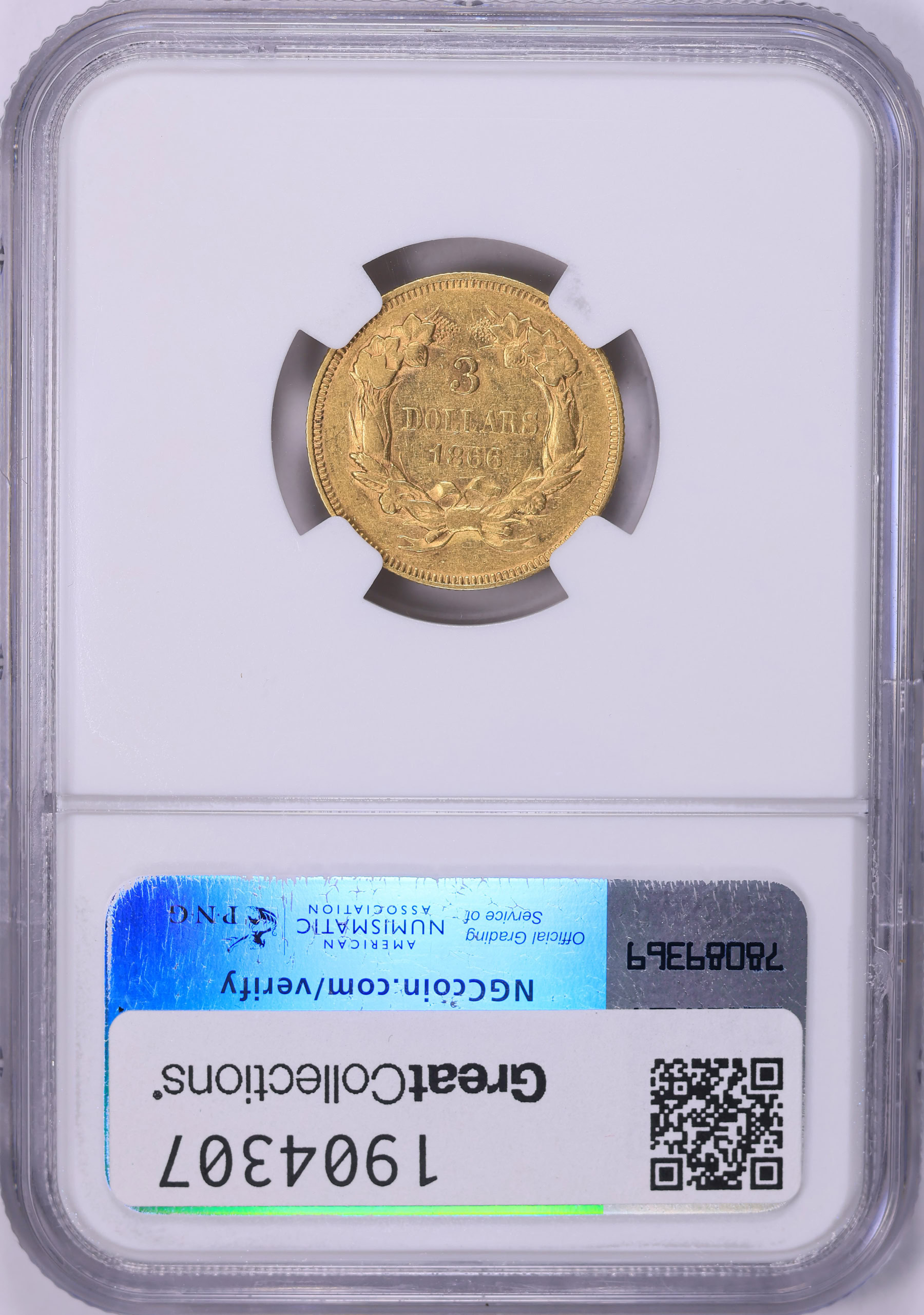 1866 Three-Dollar Gold Piece NGC AU-55 (Item 1904307 ...