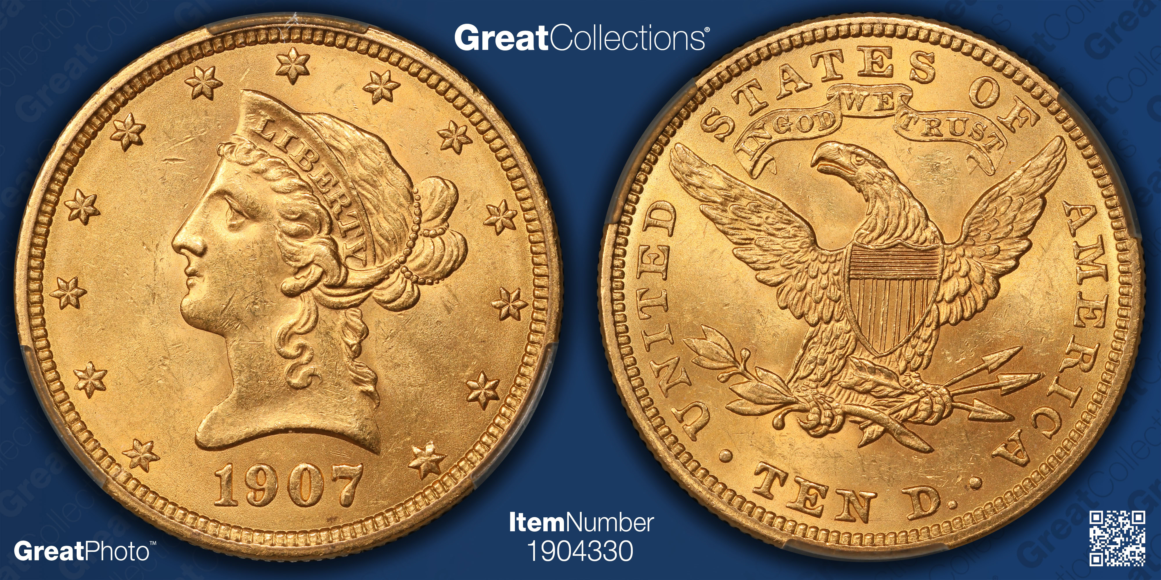 1907 Liberty Gold Eagle CACG MS-62 (Item 1904330) | GreatCollections ...
