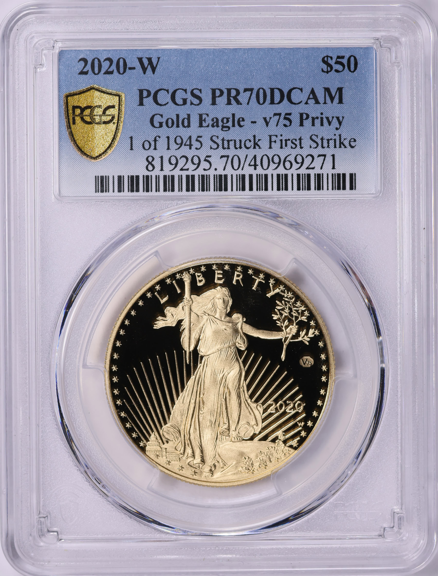 2020-W $50 One-Ounce Gold American Eagle V75 Privy First Strike PCGS ...