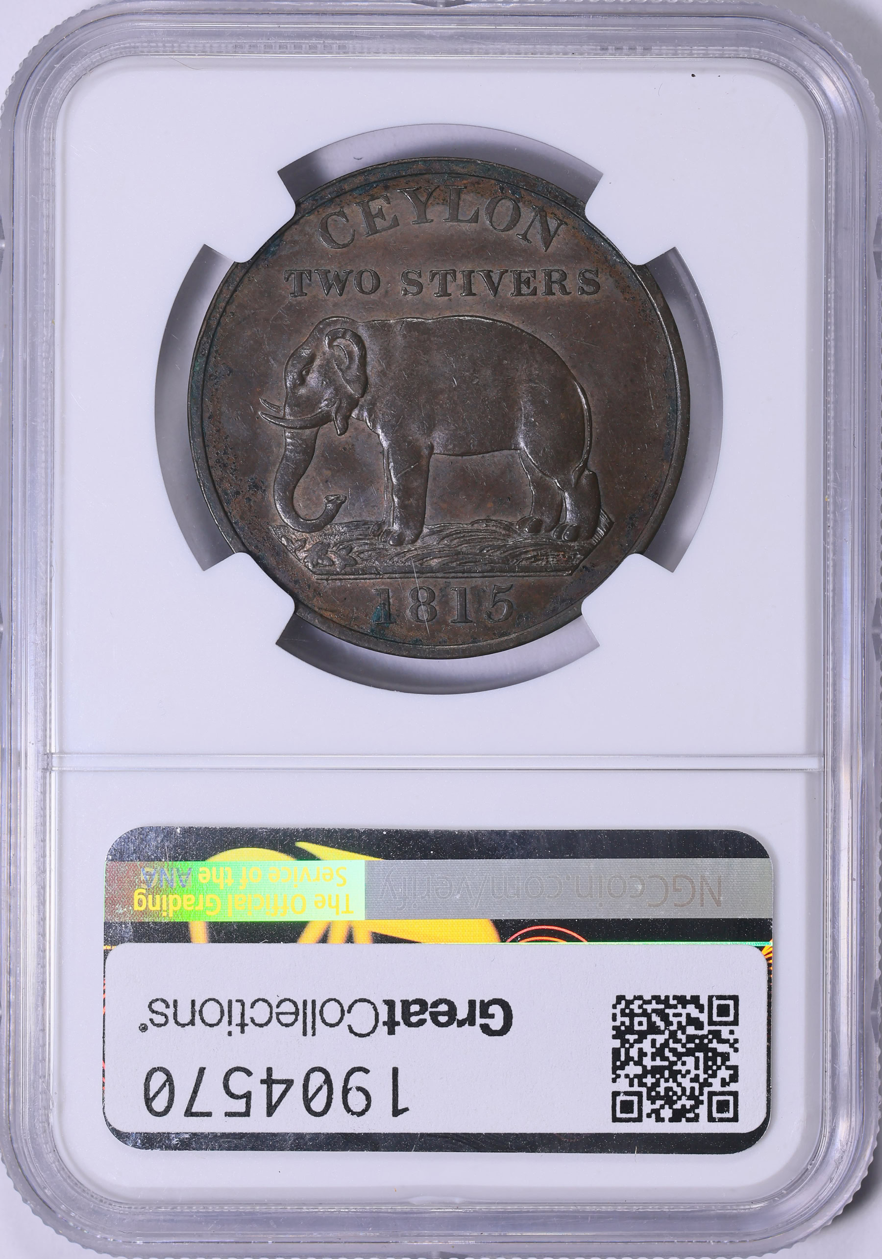 Ceylon 1815 2 Stivers No Rose Below Bust KM-82.1 NGC AU-58 BN (Item ...