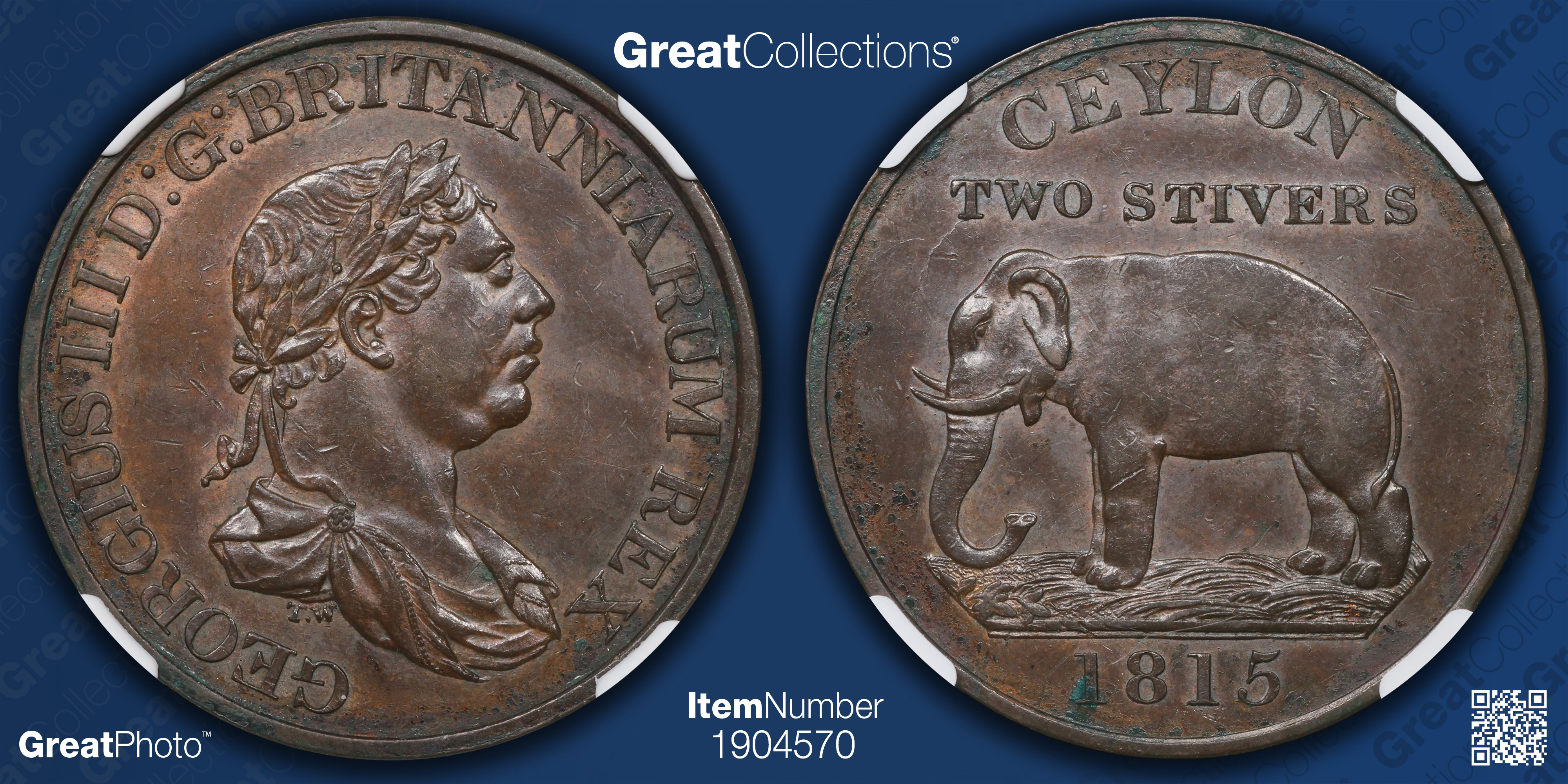 Ceylon 1815 2 Stivers No Rose Below Bust KM-82.1 NGC AU-58 BN (Item ...