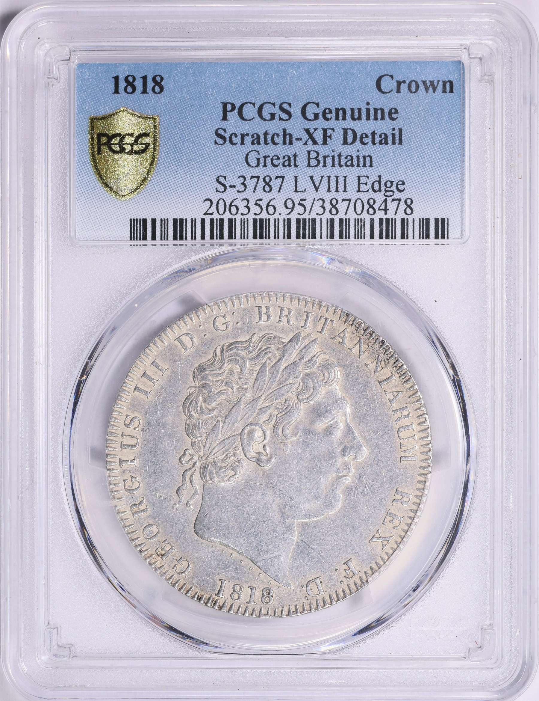 Great Britain 1818 Silver Crown LVIII Edge KM-675 PCGS Genuine XF ...