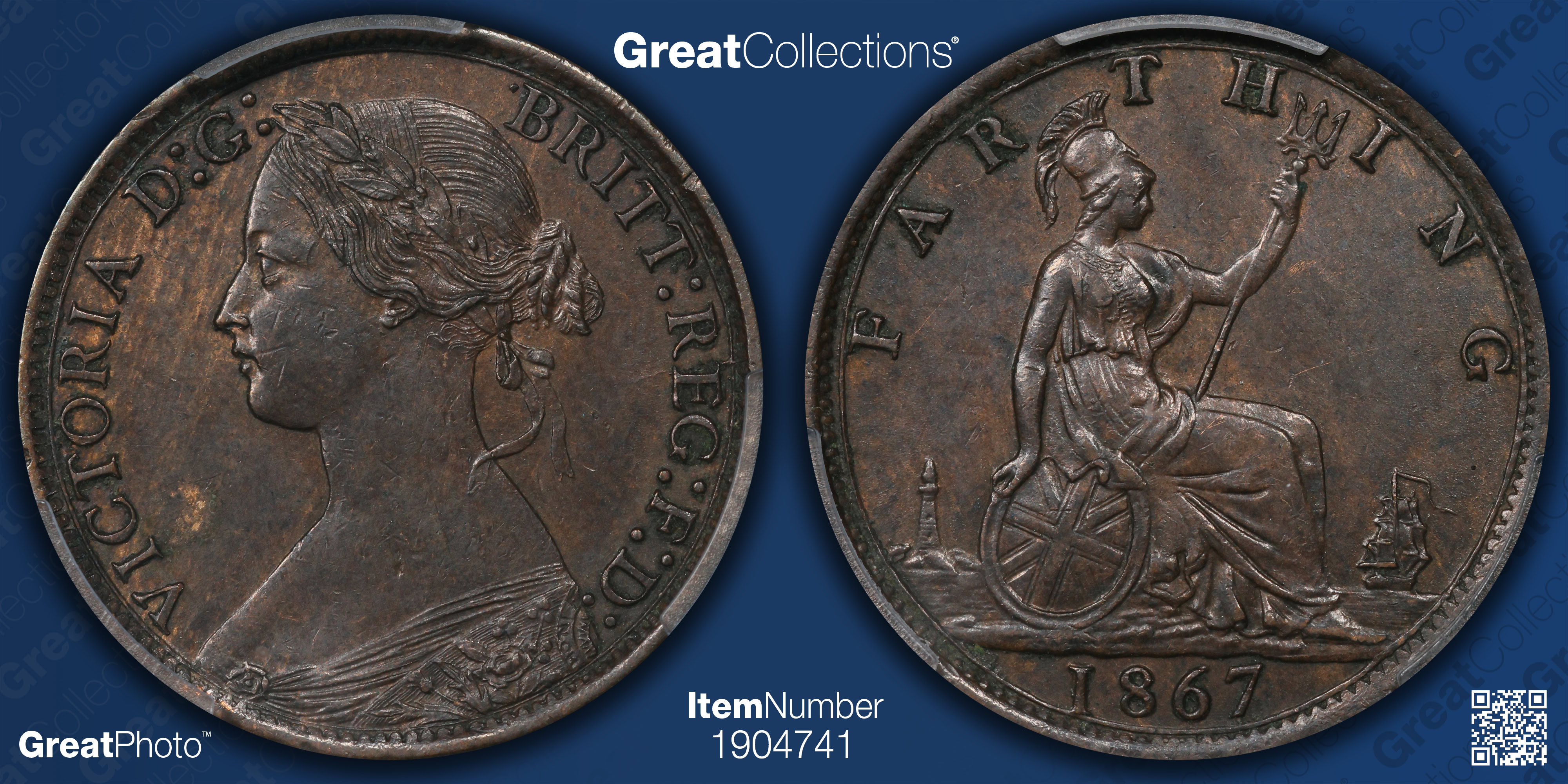Great Britain 1867 Farthing KM-747.2 PCGS MS-62 BN (Item 1904741 ...