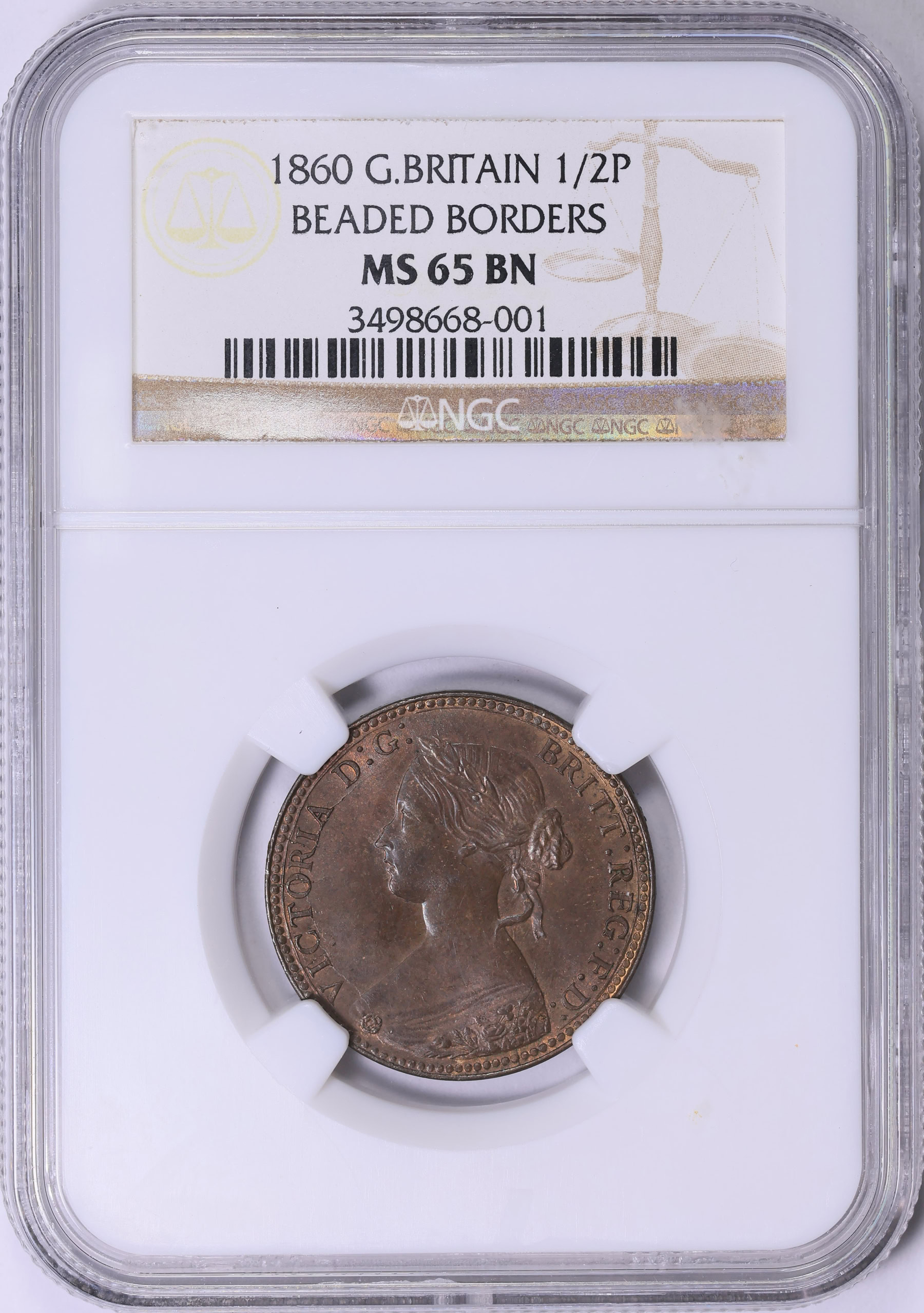Great Britain 1860 1/2 Penny Beaded Border KM-748.1 NGC MS-65 BN (Item ...