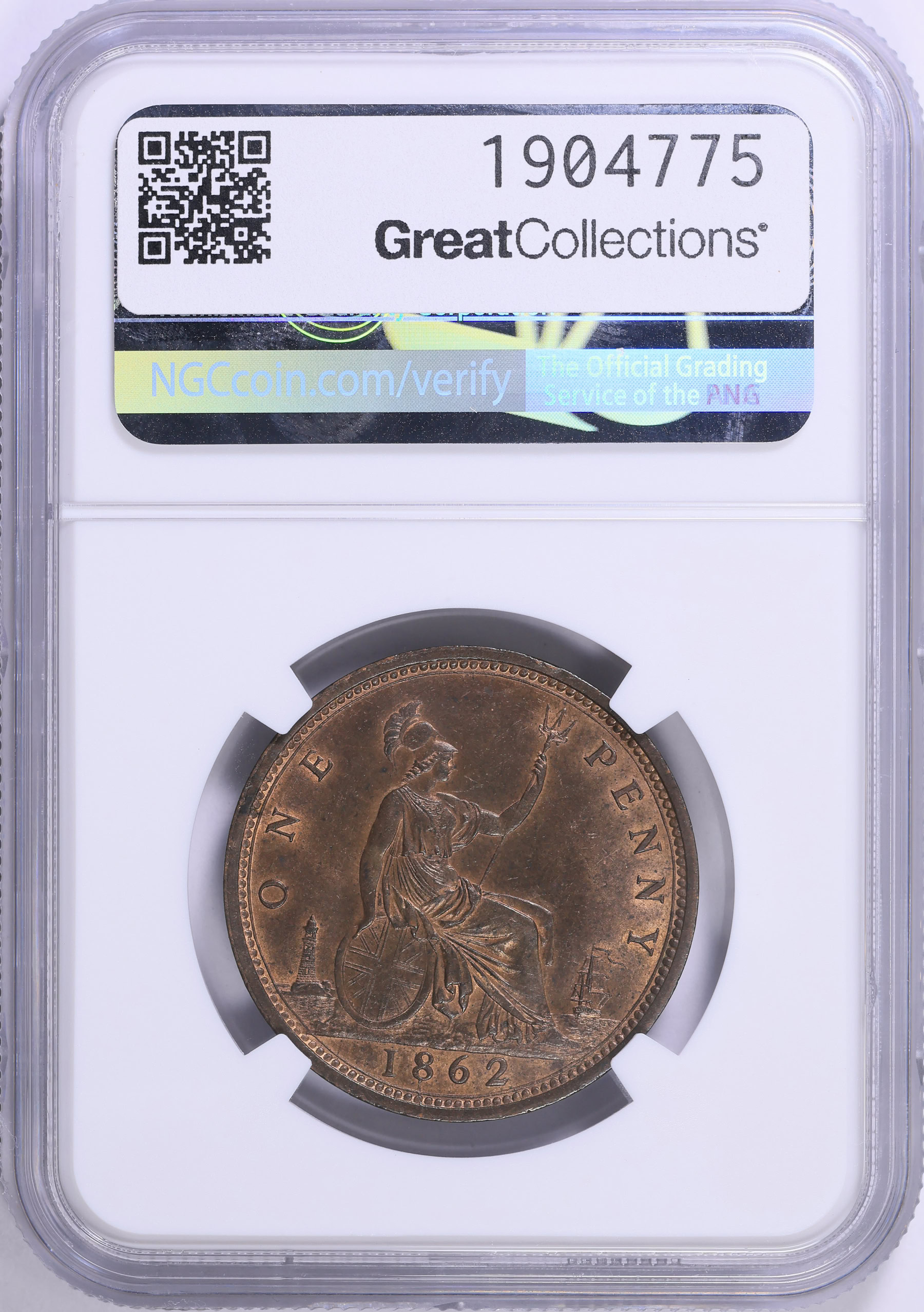 Great Britain 1862 Penny Without L.C.WYON on Obverse KM-749.2 NGC MS-64 ...