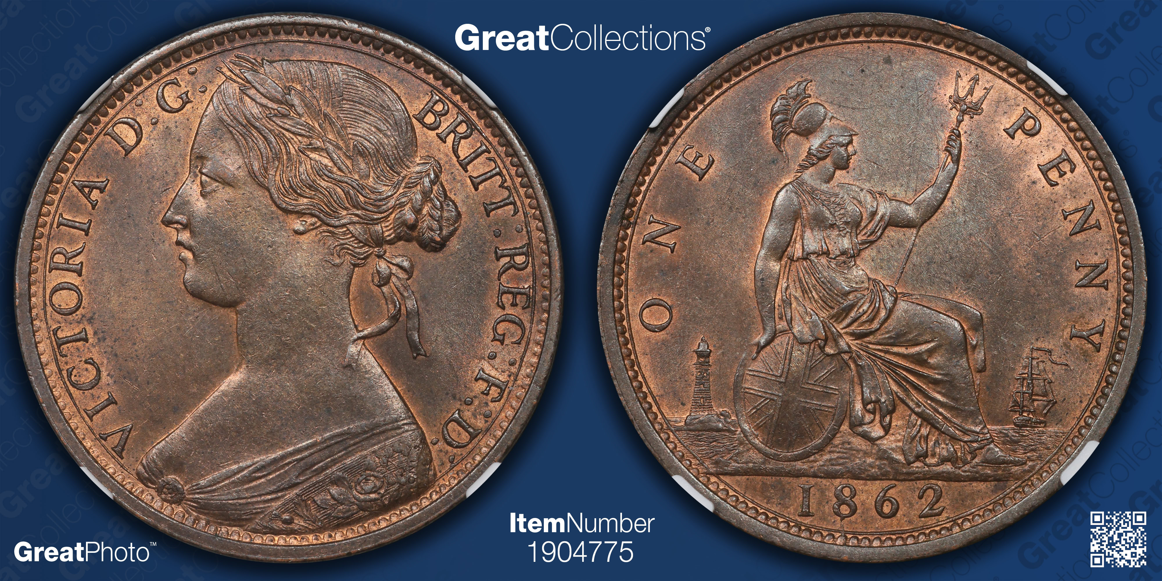 Great Britain 1862 Penny Without L.C.WYON on Obverse KM-749.2 NGC MS-64 ...
