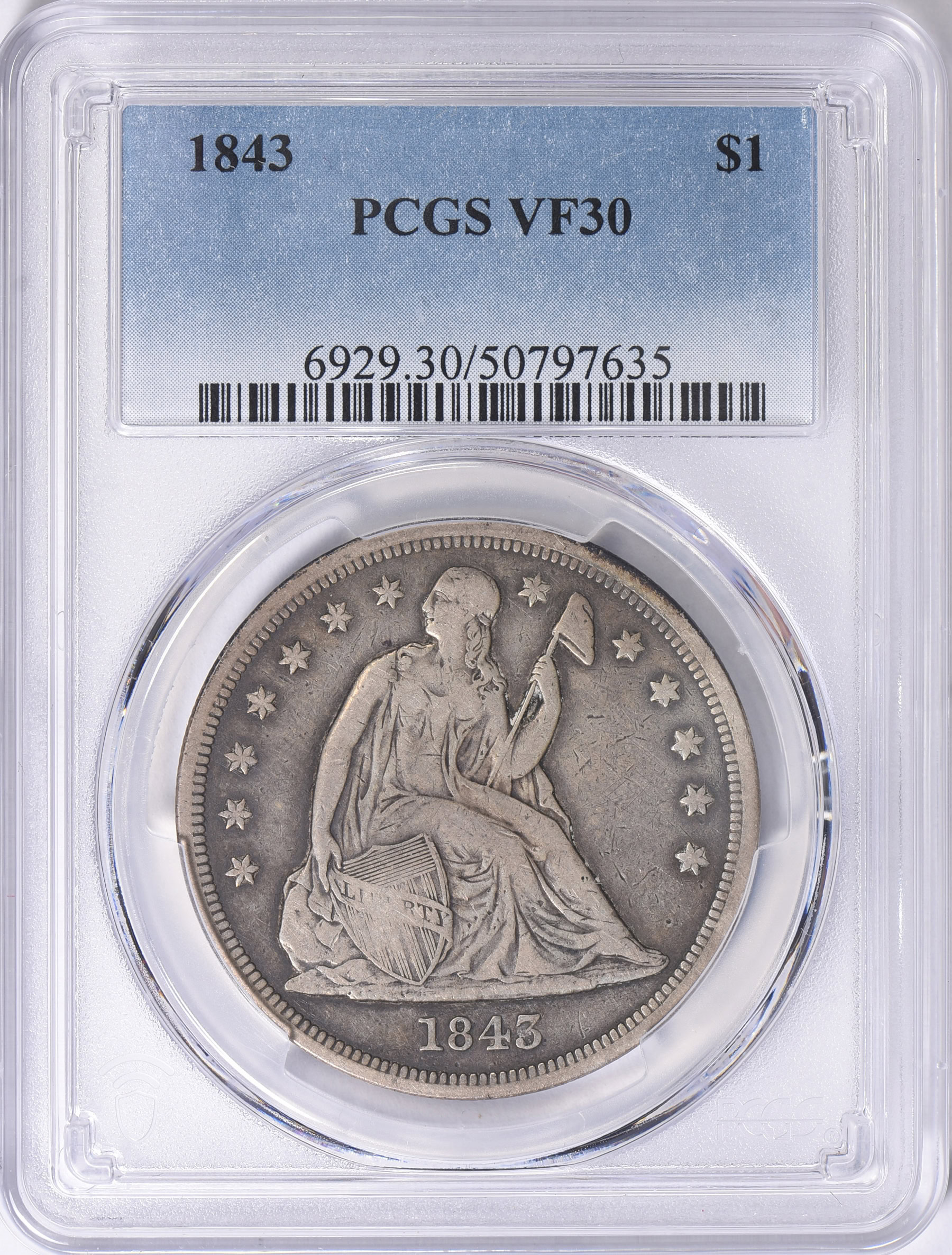 1843 Seated Liberty Silver Dollar PCGS VF-30 (Item 1904933 ...