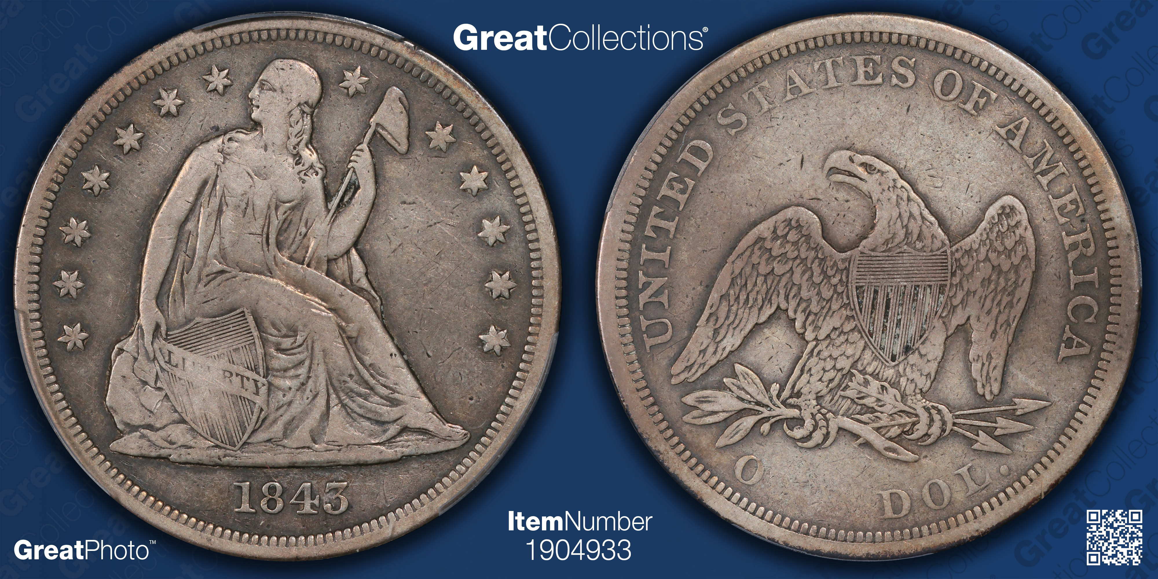 1843 Seated Liberty Silver Dollar PCGS VF-30 (Item 1904933 ...