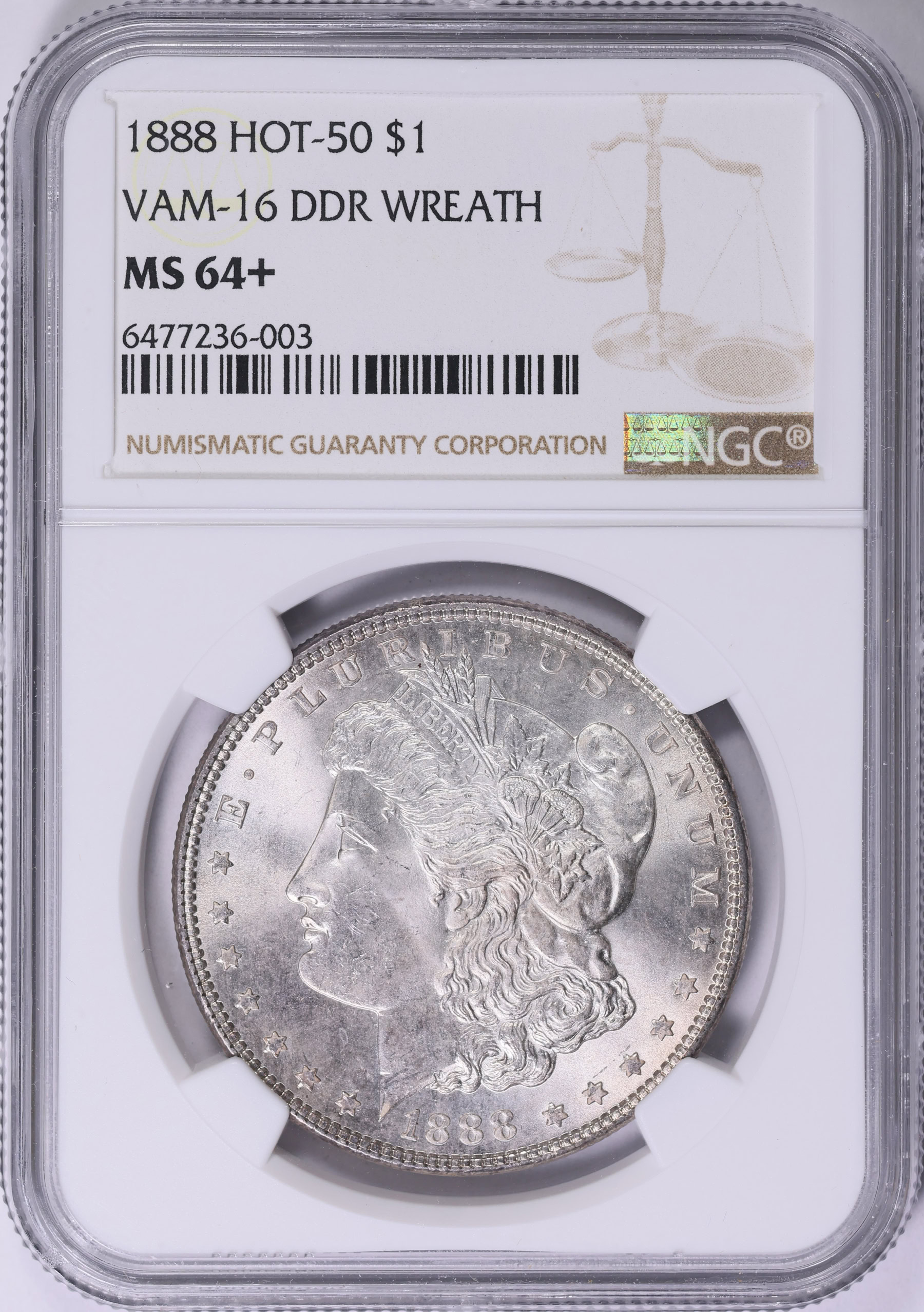 1888 Morgan Silver Dollar VAM-16 DDR Wreath NGC MS-64+ | NGC Cert #6477236-003 ...
