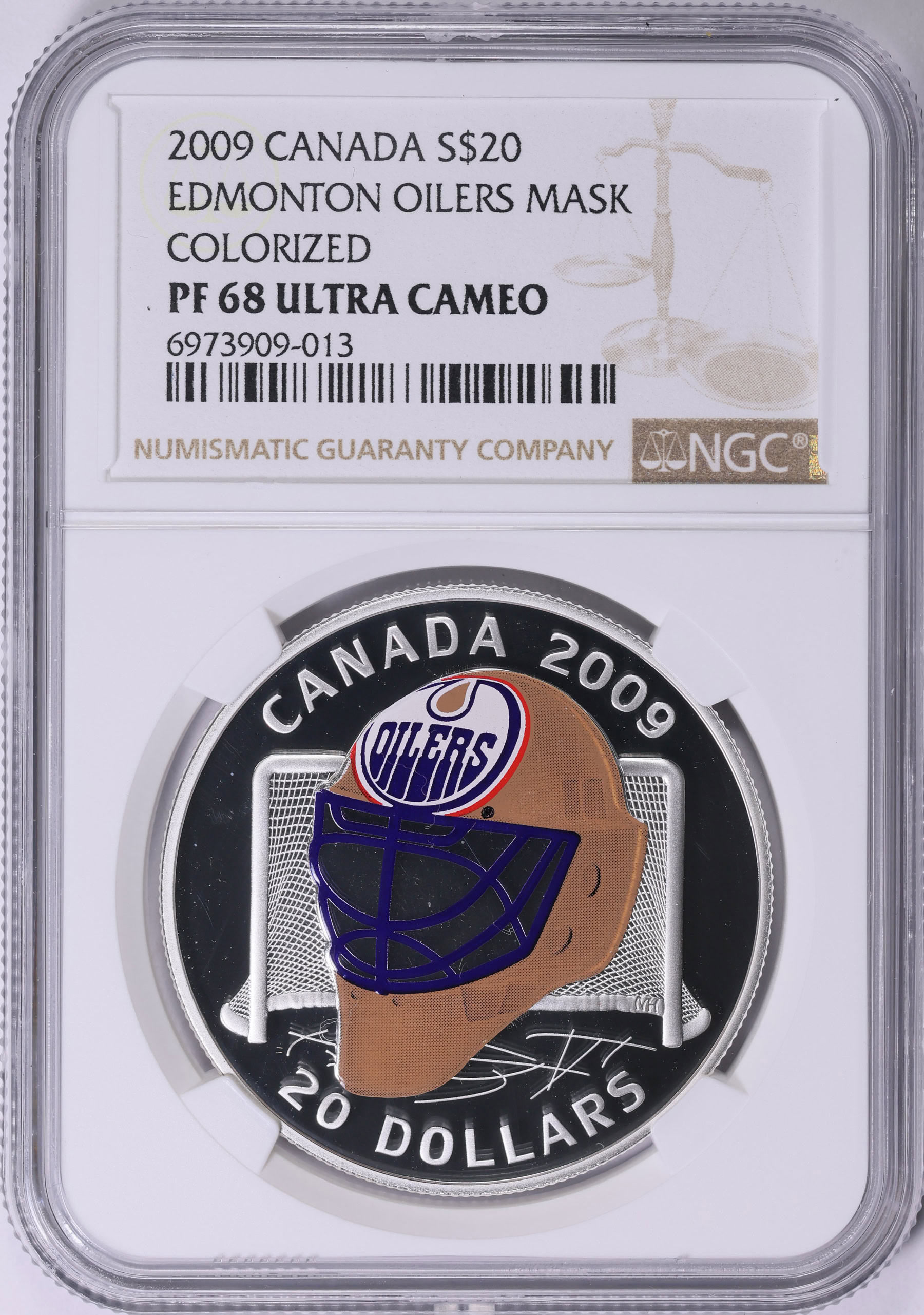 Canada 2009 Colorized Silver $20 Edmonton Oilers Mask KM-871 NGC Proof ...