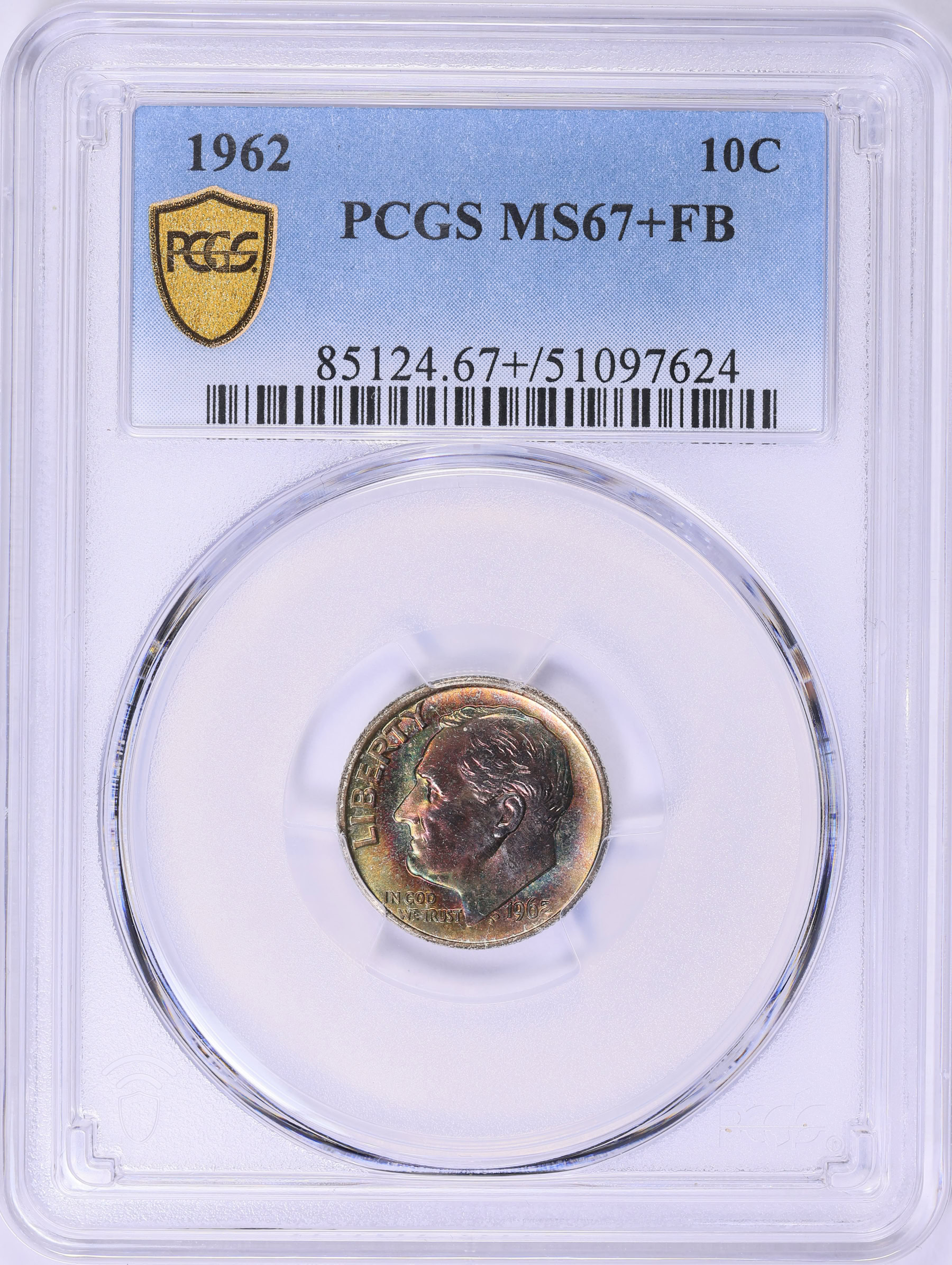 1962 Roosevelt Dime PCGS MS-67+ FB (Toned) (Item 1905090) | GreatCollections Coin Auctions