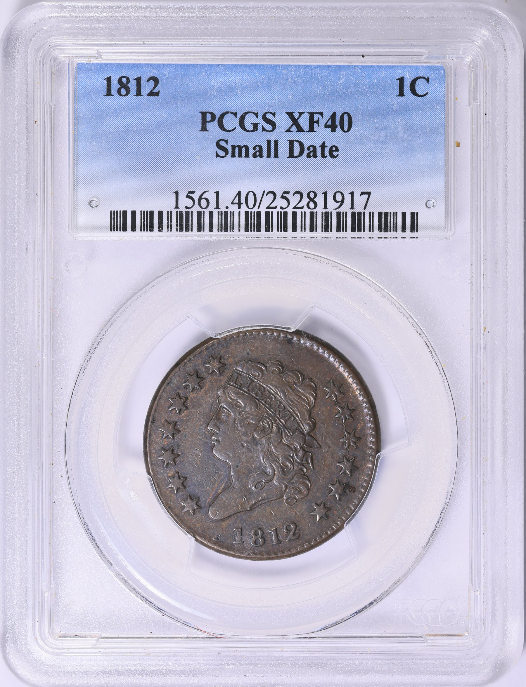 1812 Classic Cent Small Date PCGS XF-40 BN (Item 1905126 ...