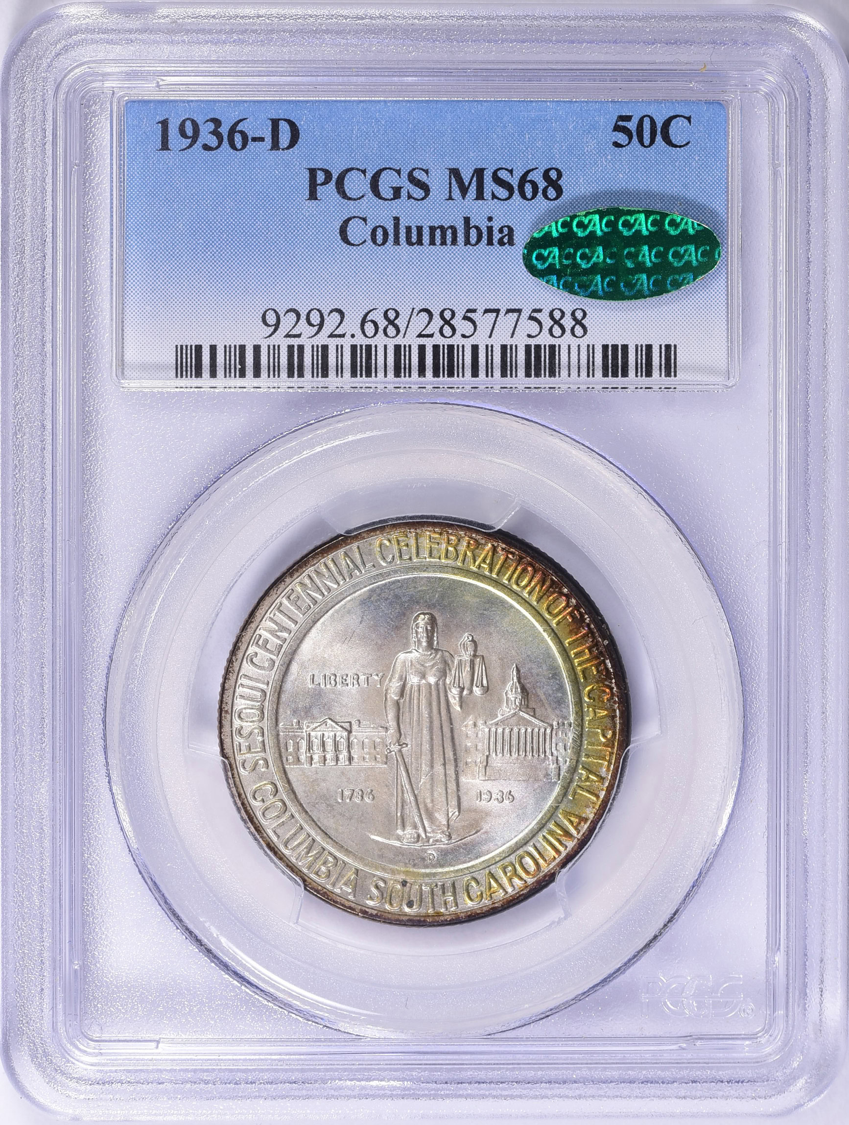 1936-D Columbia, South Carolina, Sesquicentennial Half Dollar PCGS MS ...