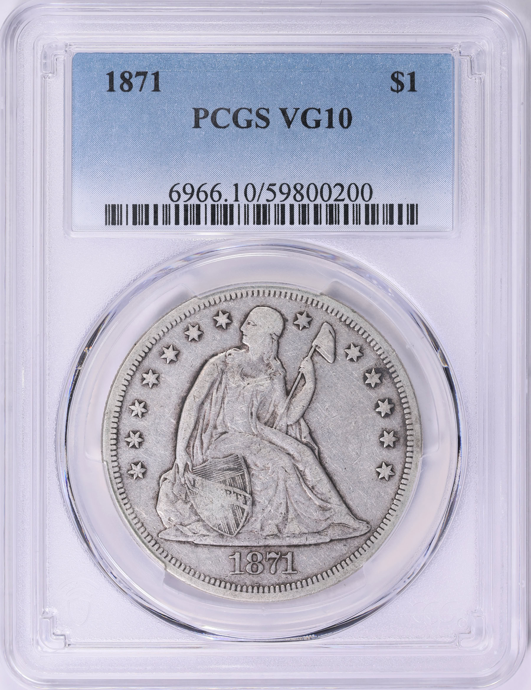 1871 Seated Liberty Silver Dollar PCGS VG-10 (Item 1905316 ...