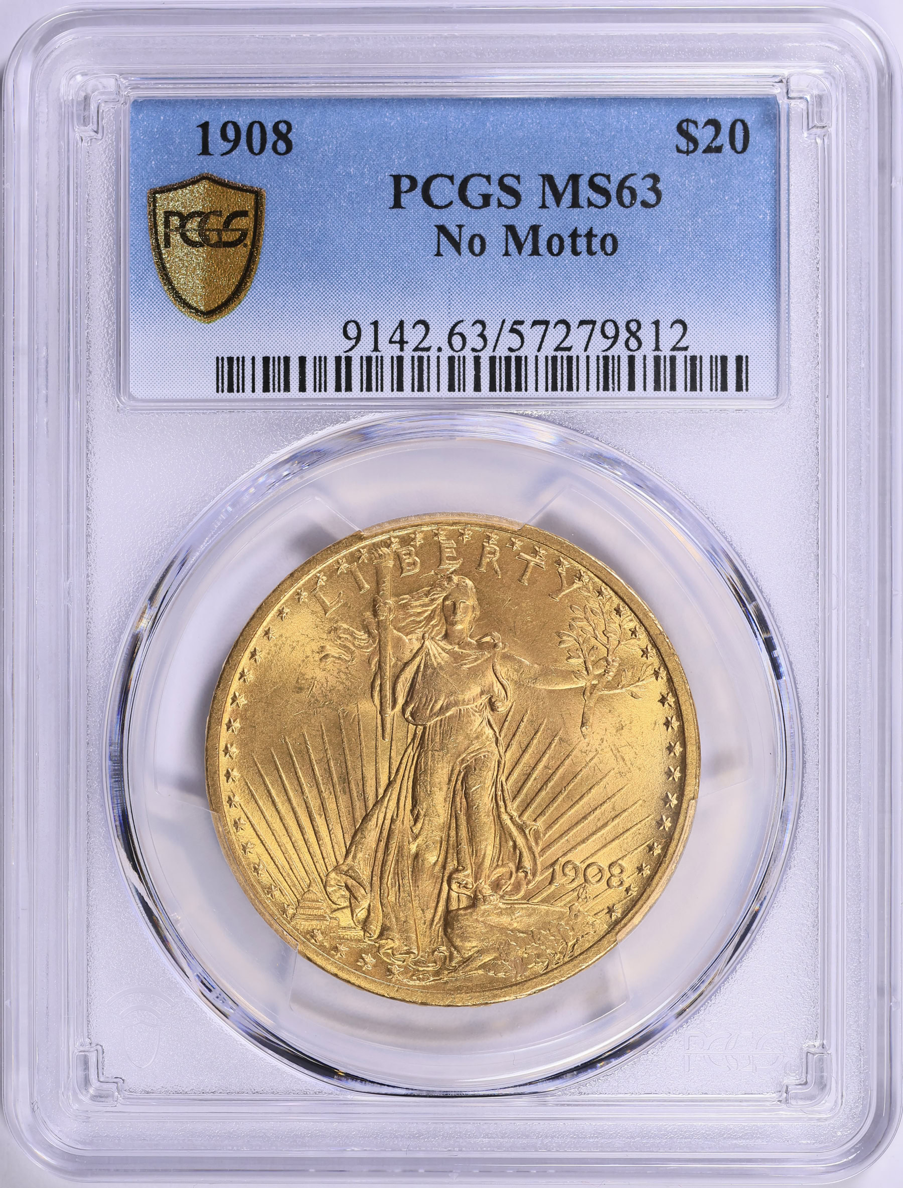 1908 Saint-Gaudens Gold Double Eagle No Motto PCGS MS-63 (Item 1905341) | GreatCollections Coin ...