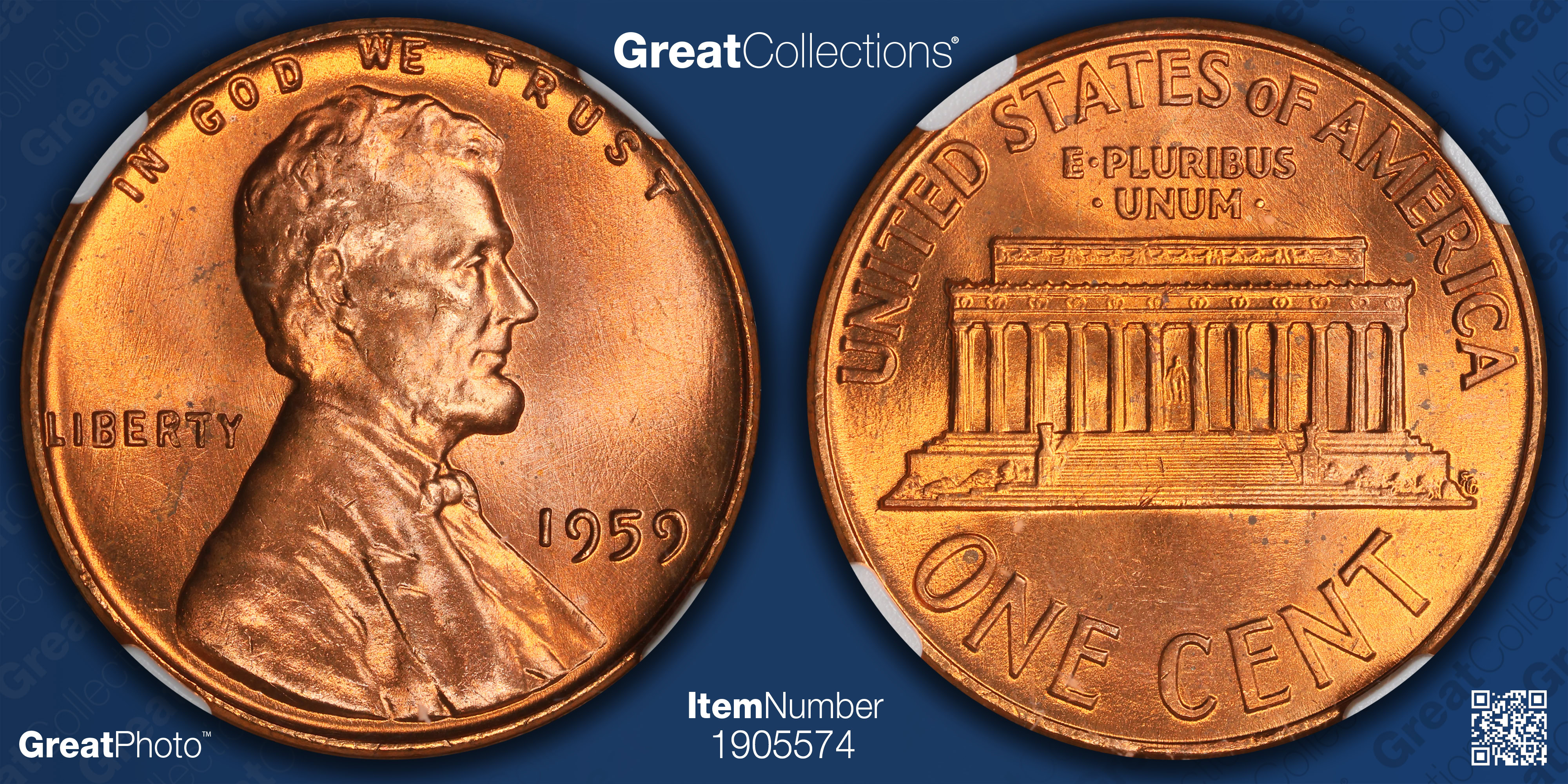 1959 Lincoln Cent NGC MS-67+ RD (Item 1905574) | GreatCollections Coin ...