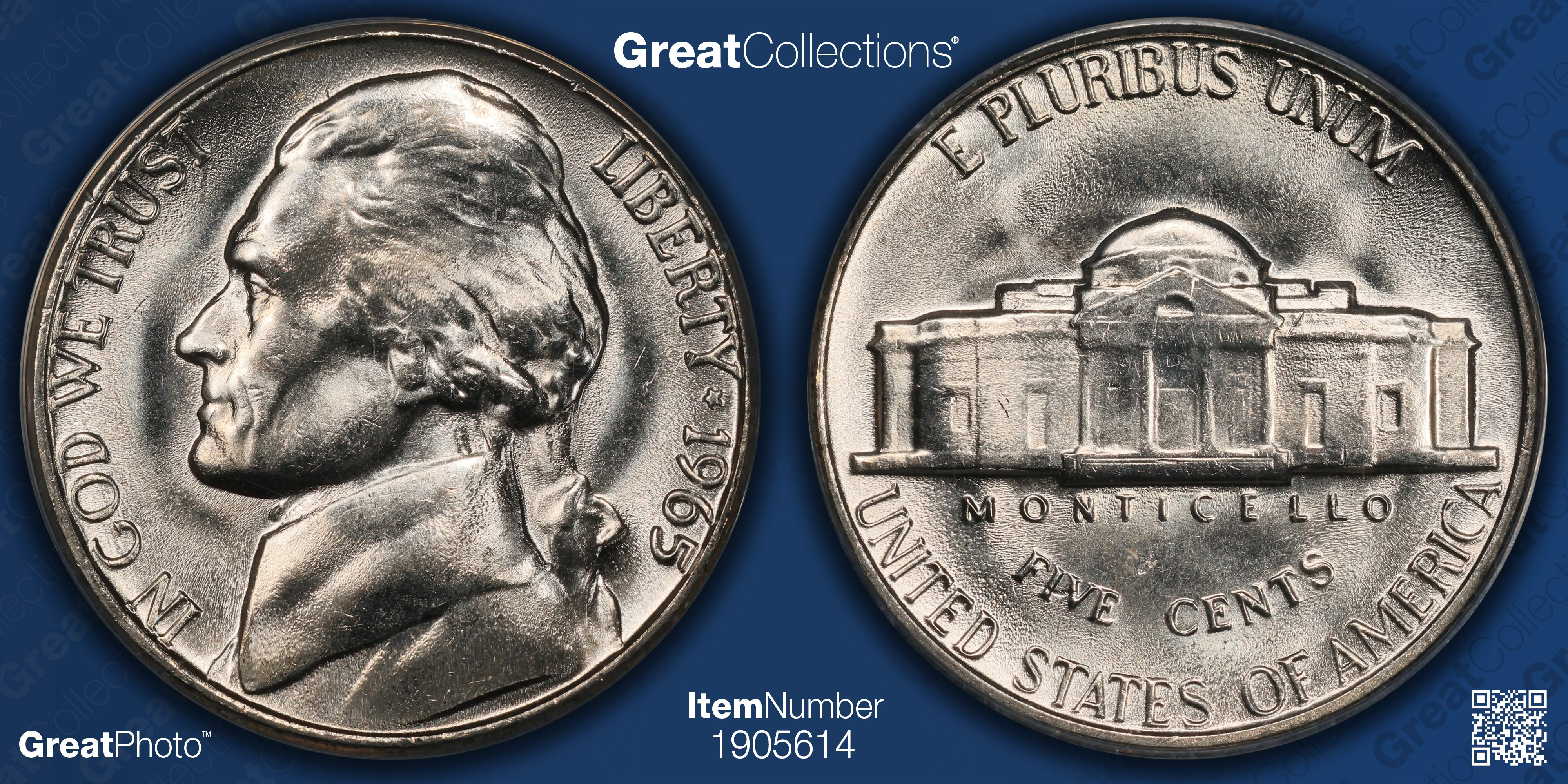 1965 Jefferson Nickel ANACS MS-68 (Item 1905614) | GreatCollections ...