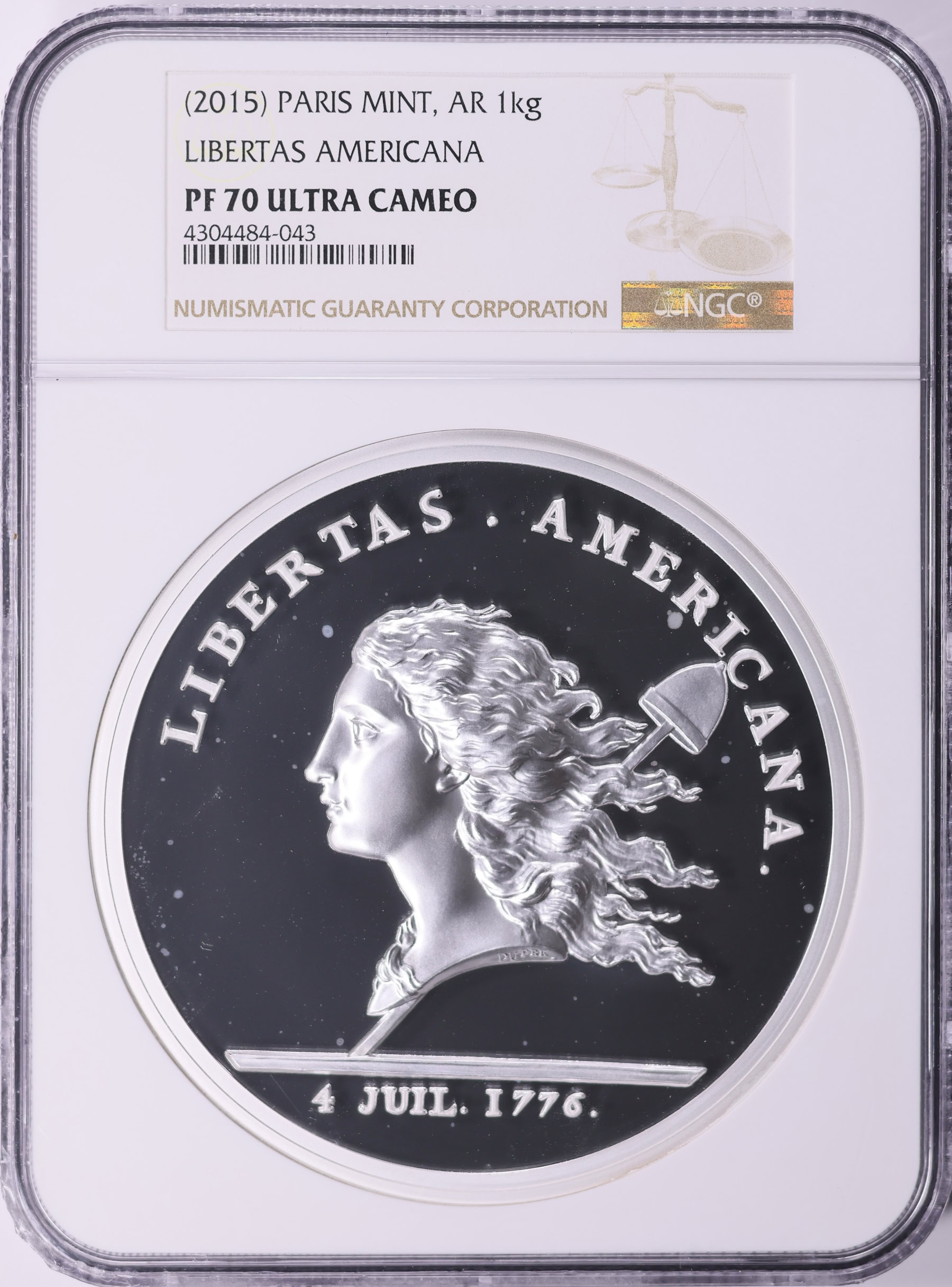 France "1776" (Restruck 2015) Silver Kilo Libertas Americana Medal NGC ...