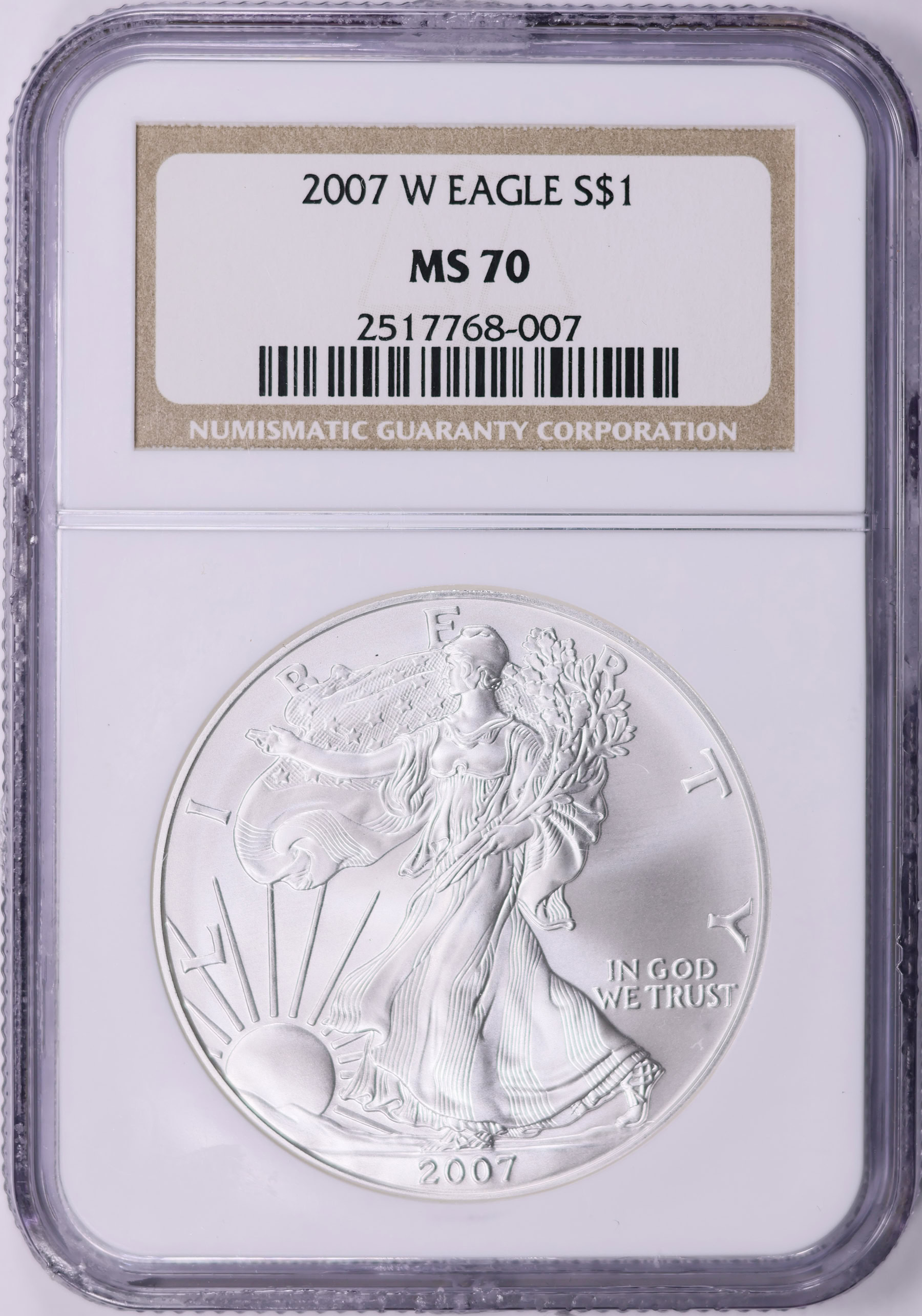 2007-W $1 Silver Eagle Burnished NGC MS-70 (Item 1906031) | GreatCollections Coin Auctions