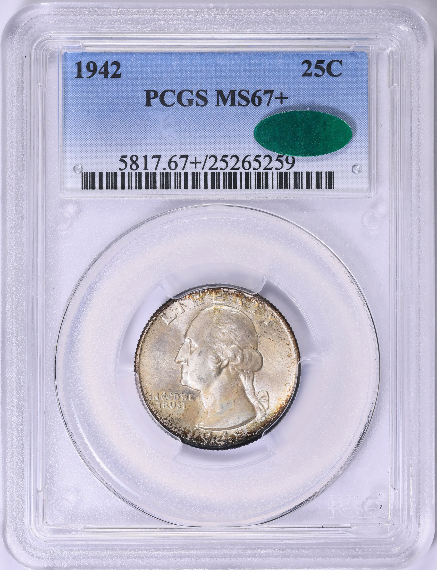 1942 Washington Quarter PCGS MS-67+ (CAC Green) (Item 1906168) | GreatCollections Coin Auctions