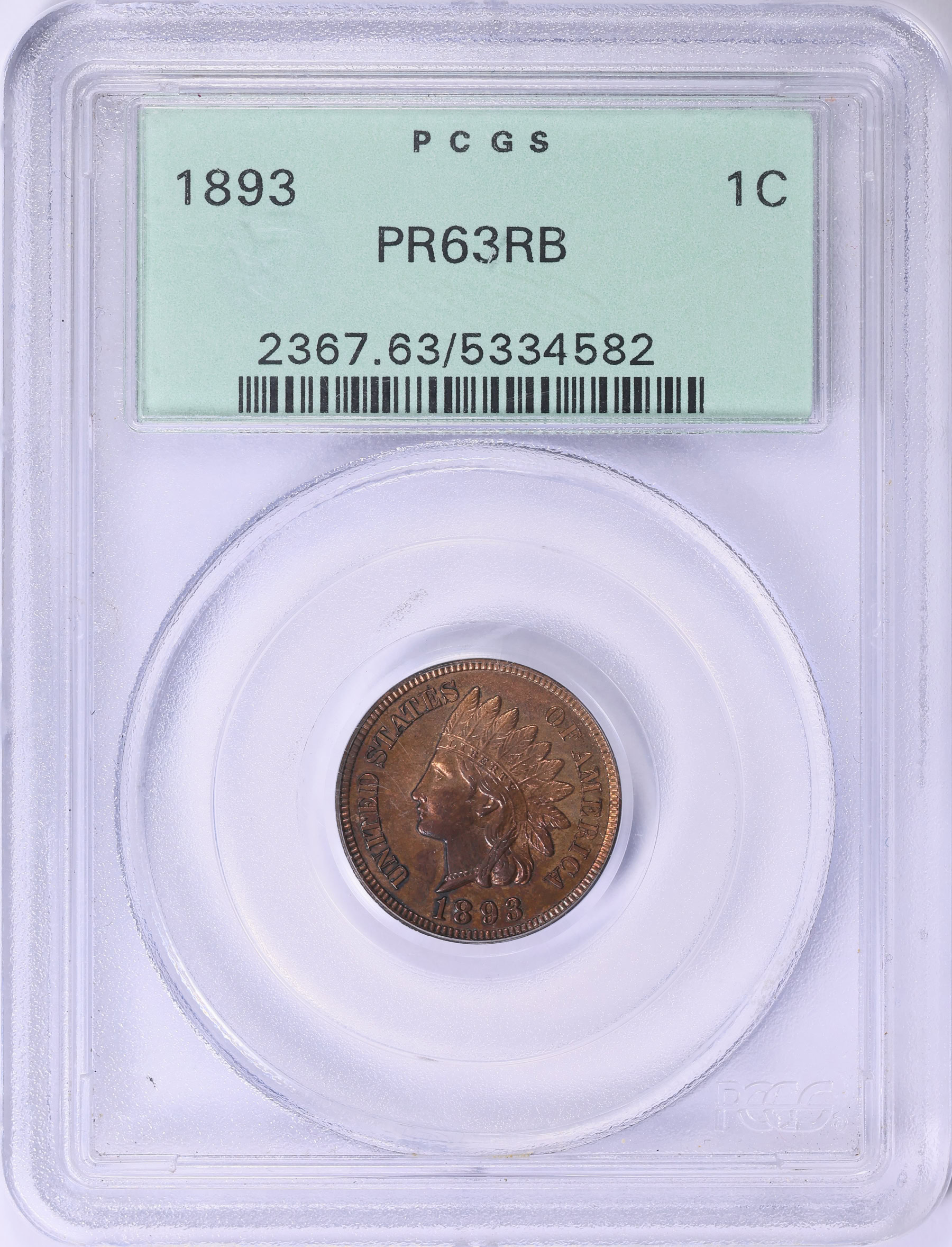 1893 Indian Cent PCGS Proof-63 RB OGH (Item 1906263) | GreatCollections ...