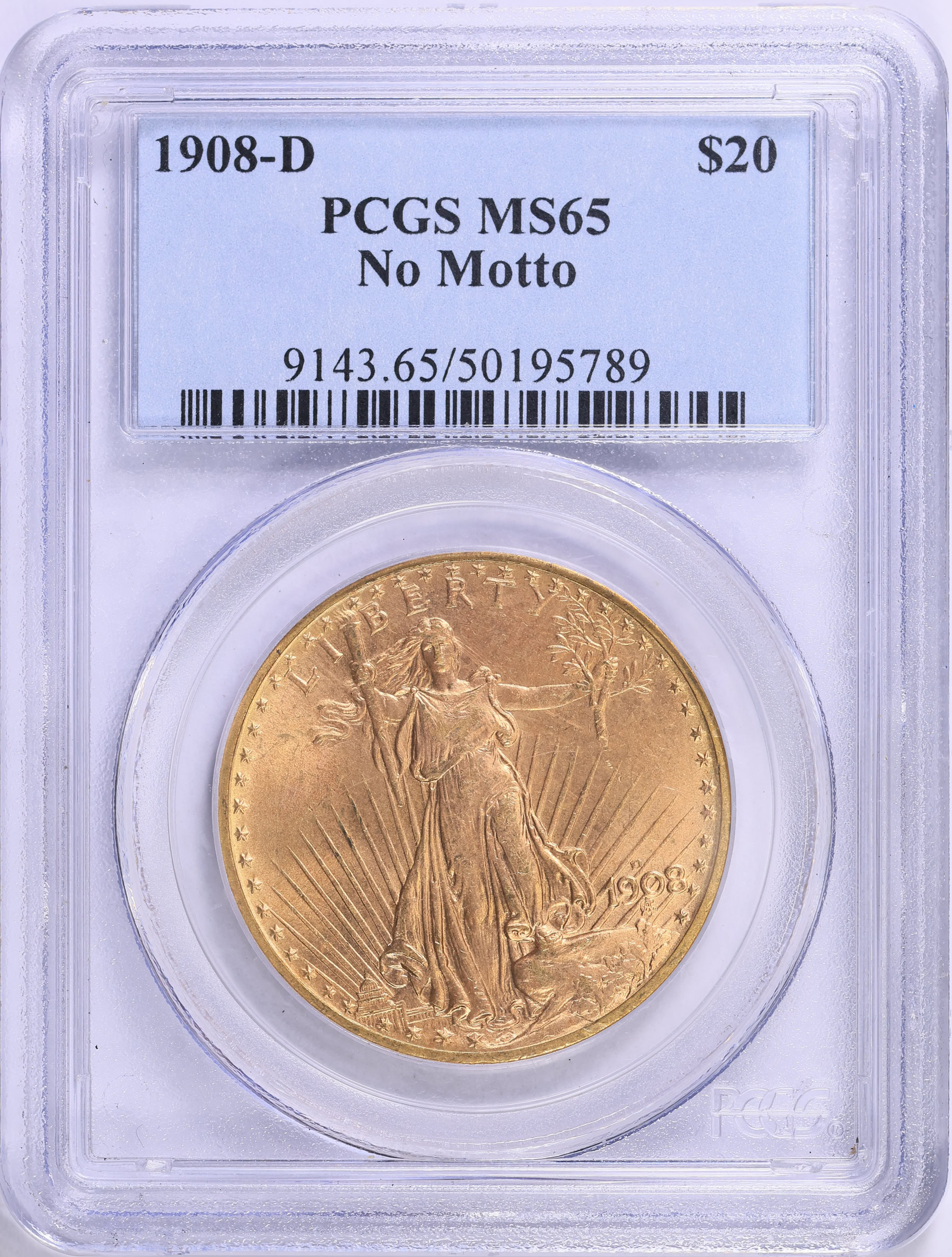 1908-D Saint-Gaudens Gold Double Eagle No Motto PCGS MS-65 (Item ...