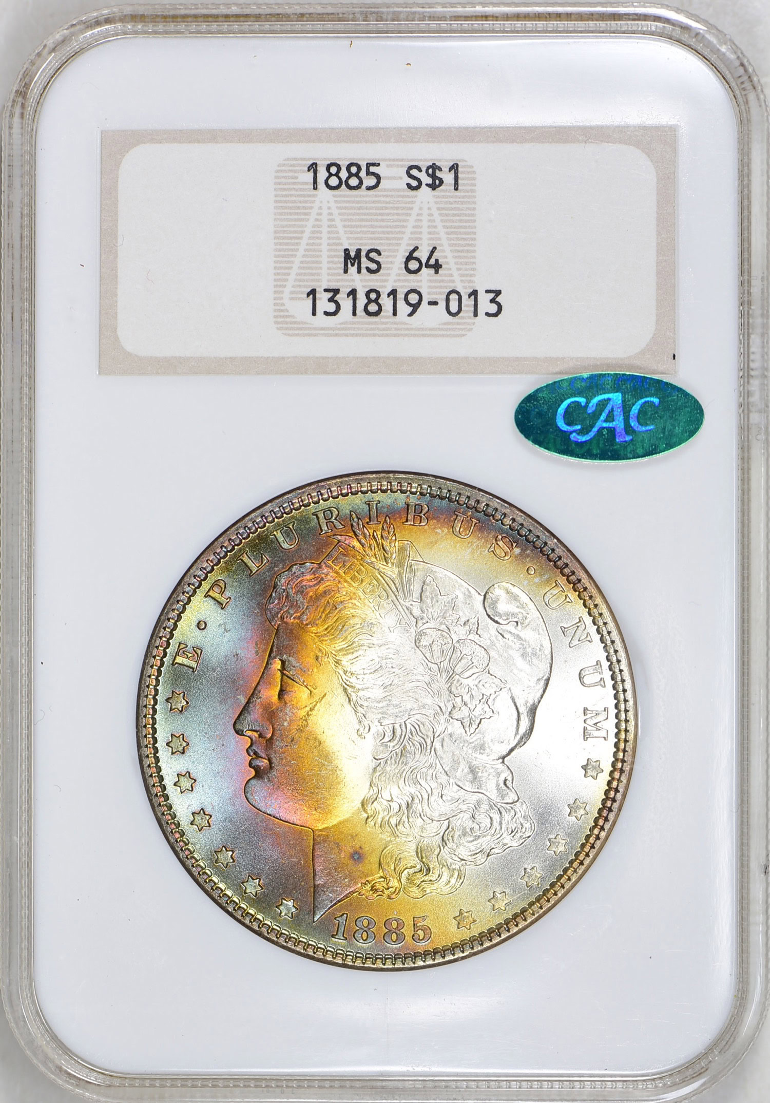 1885 Morgan Silver Dollar NGC MS-64 (CAC Green) OH (Toned) (Item ...