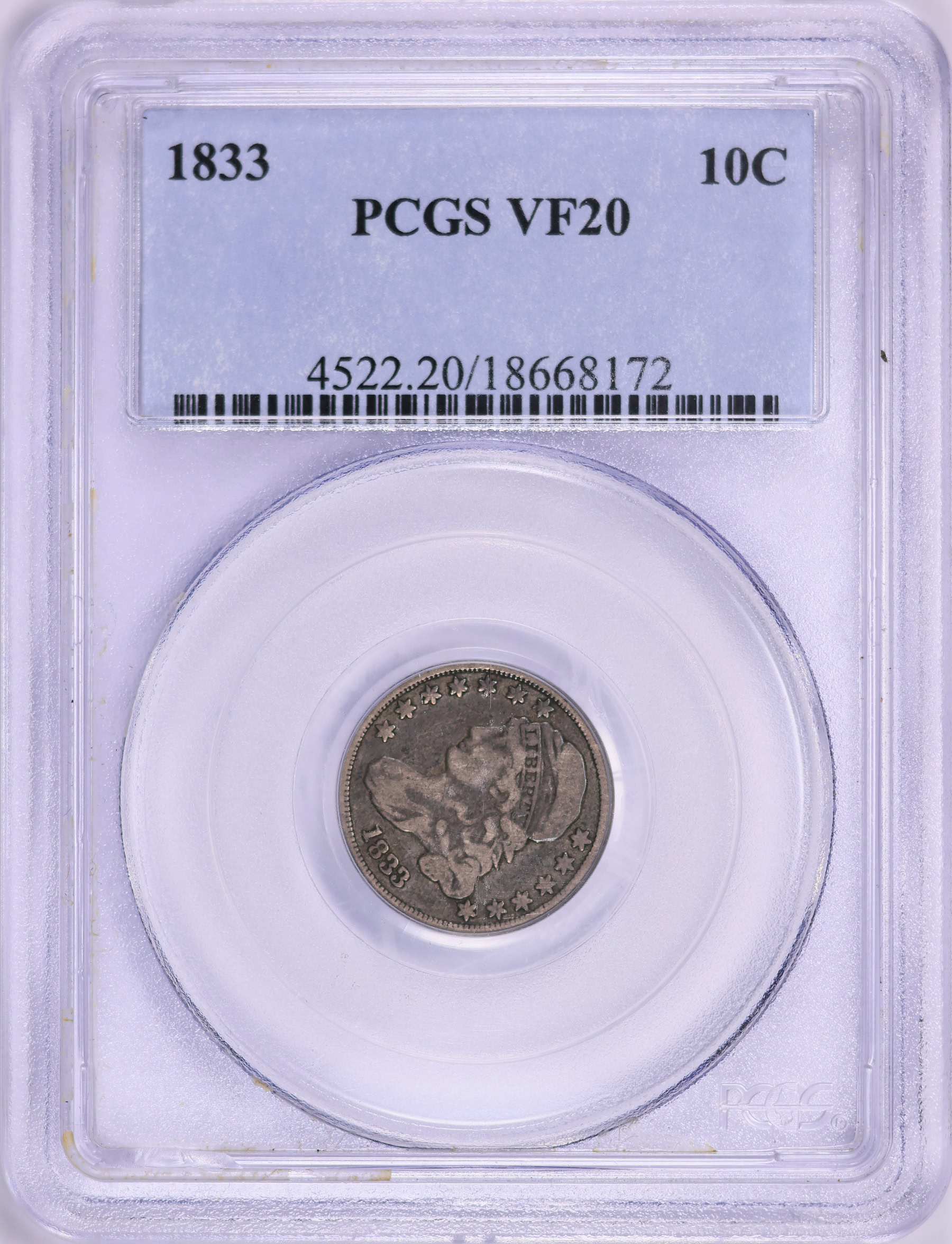 1833 Capped Bust Dime PCGS VF-20 (Item 1906415) | GreatCollections Coin ...