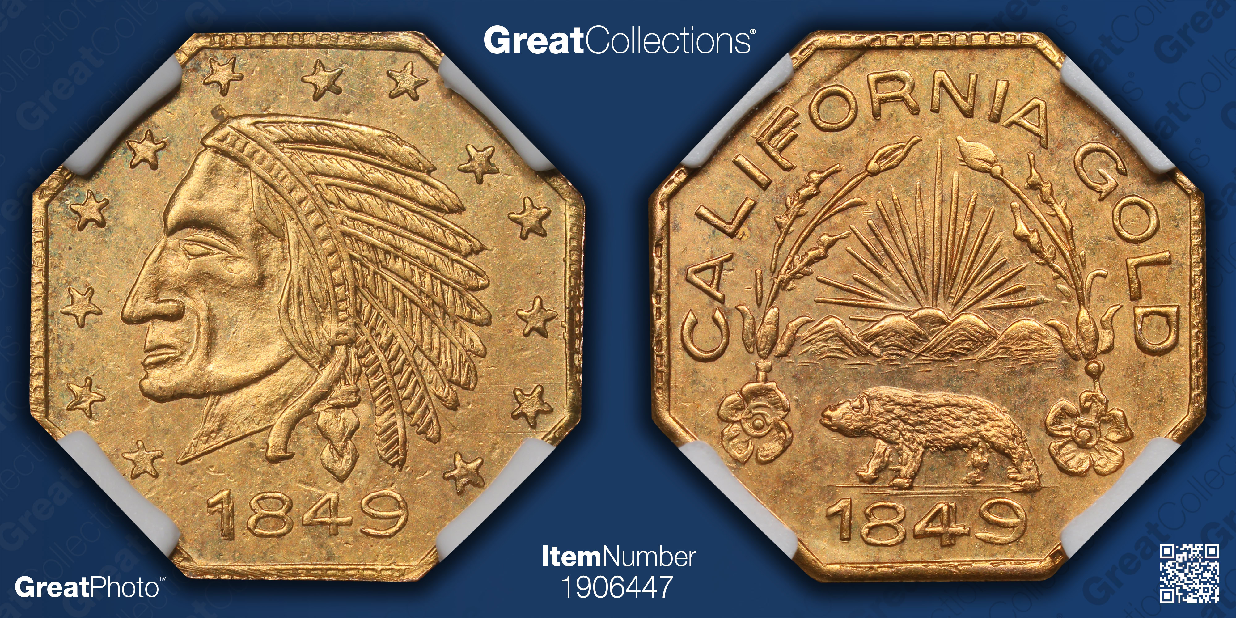 1849-Dated California Fractional Token Indian - Bear #5 13 Stars ...