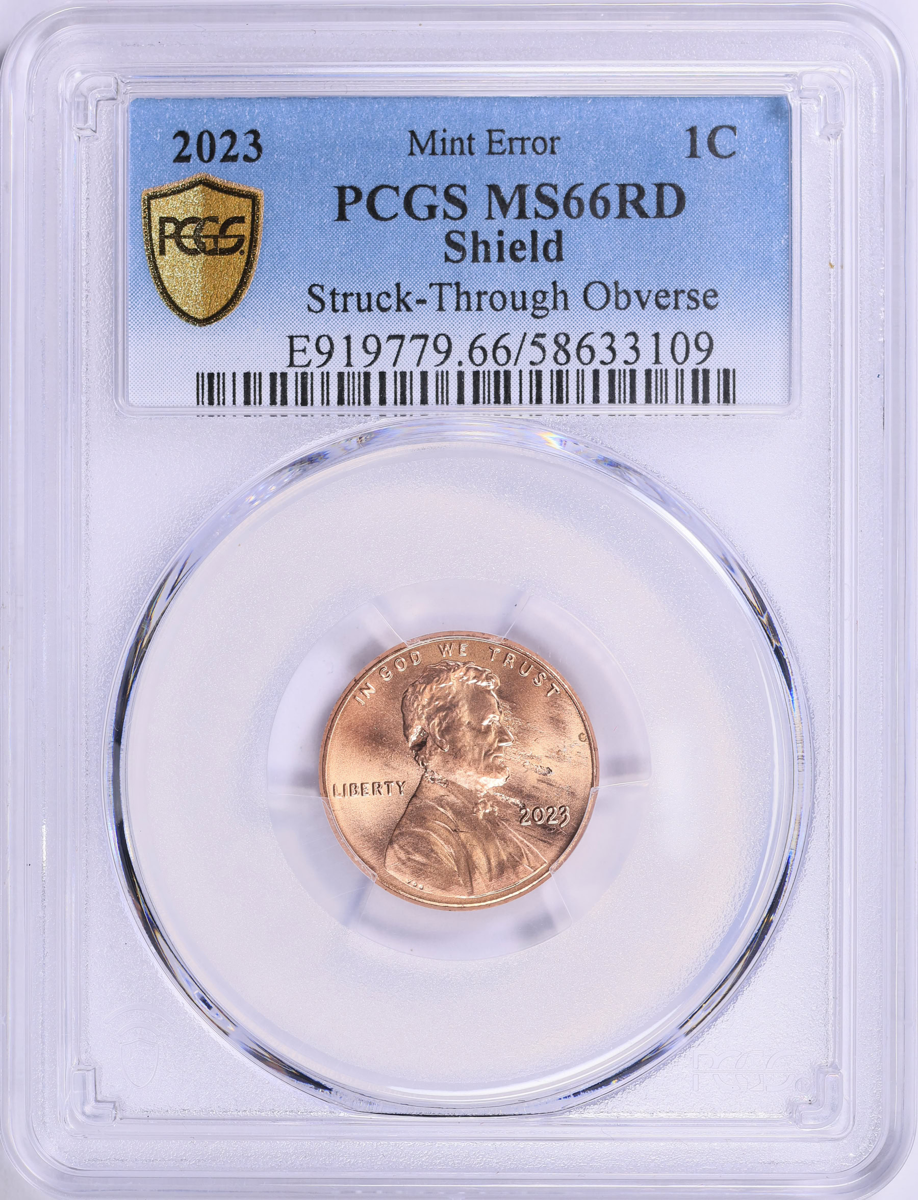 Mint Error 2023 Lincoln Cent Shield Struck-Through Obverse PCGS MS-66 ...