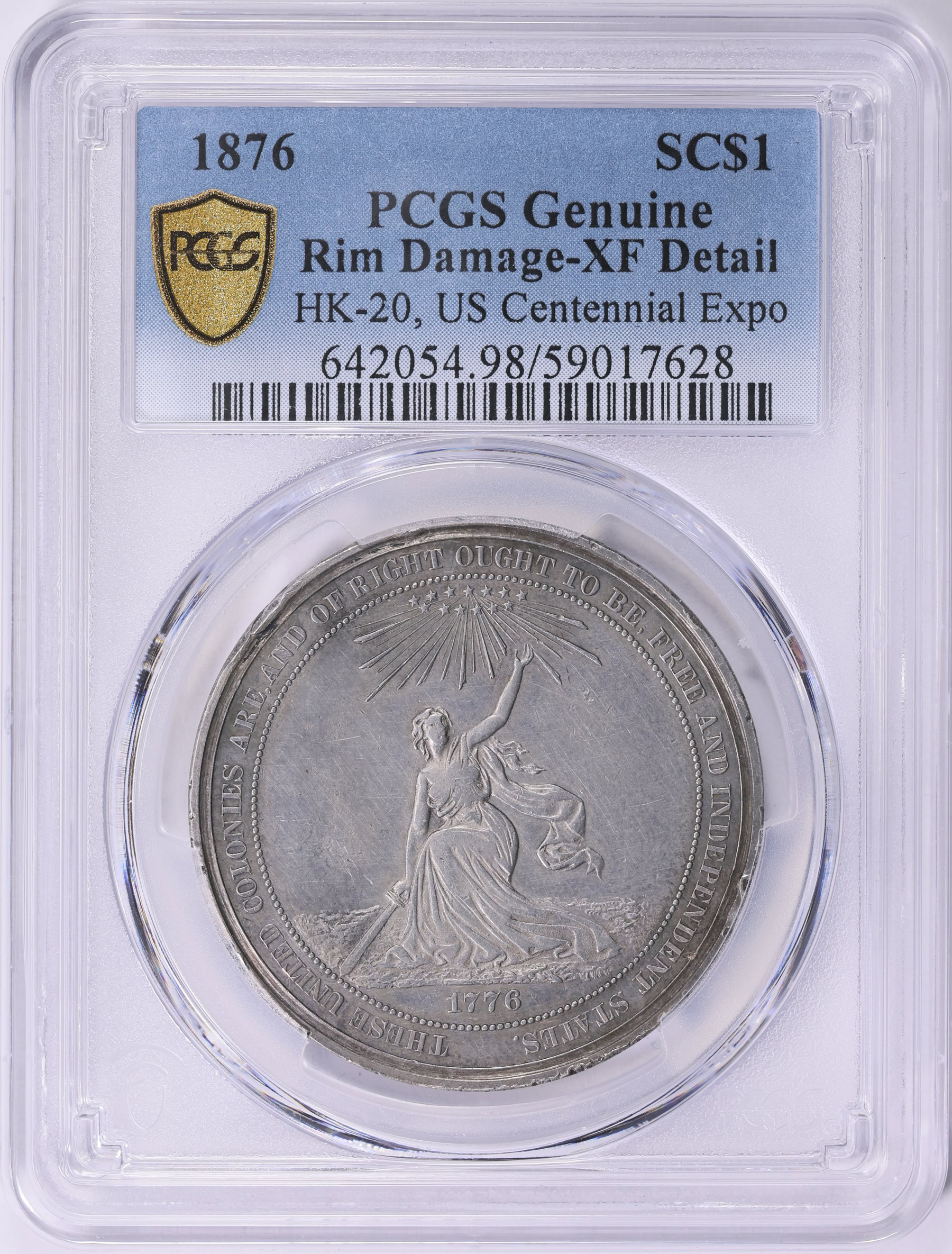 1876 U.S. Centennial Exposition Official Medal So-Called Dollar HK-20 U.S. PCGS Genuine XF ...