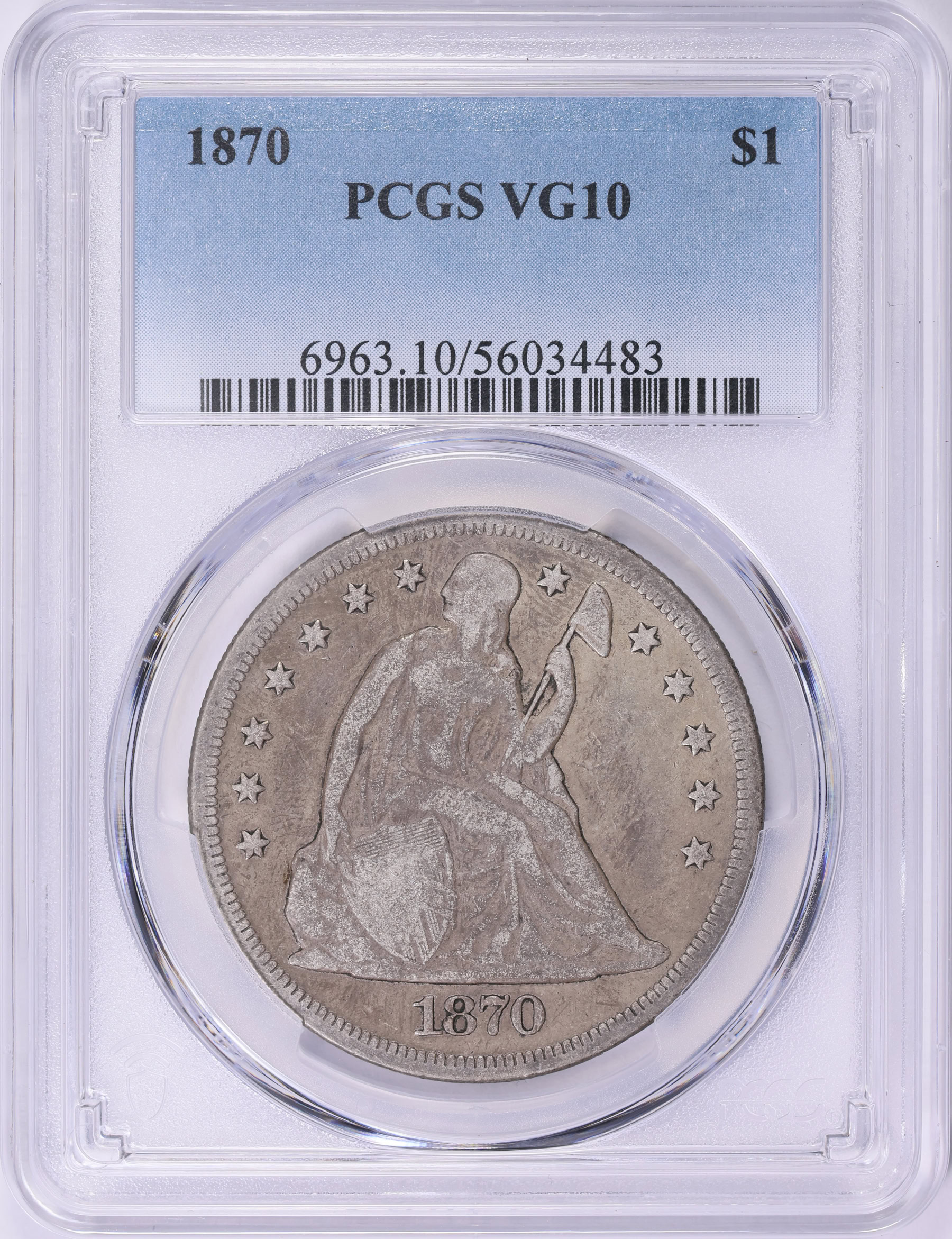 1870 Seated Liberty Silver Dollar PCGS VG-10 (Item 1906782 ...
