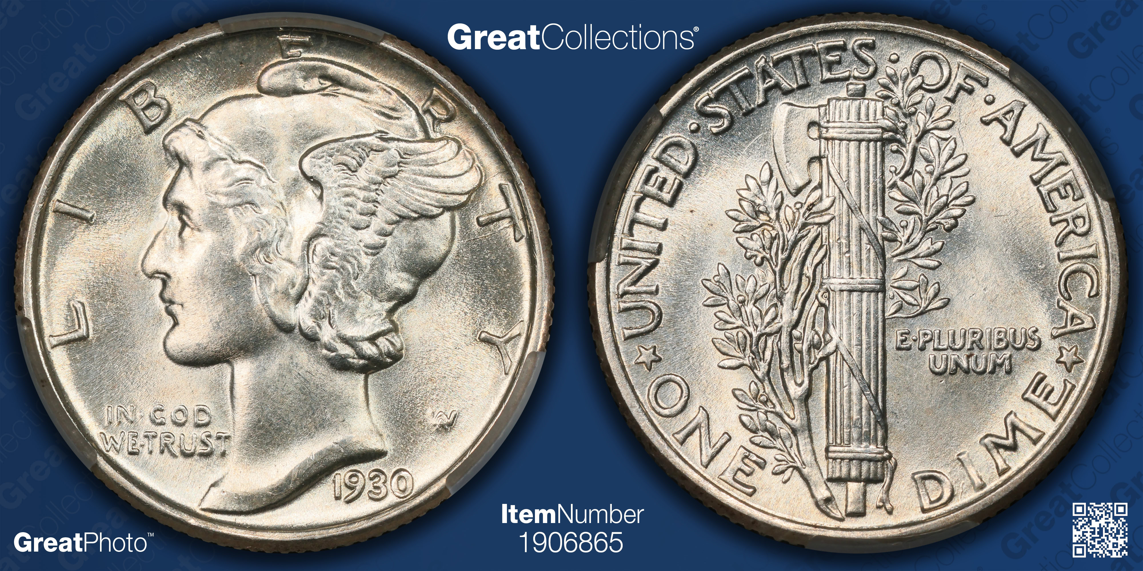 1930 Mercury Dime CACG MS-64 FB (Item 1906865) | GreatCollections Coin ...