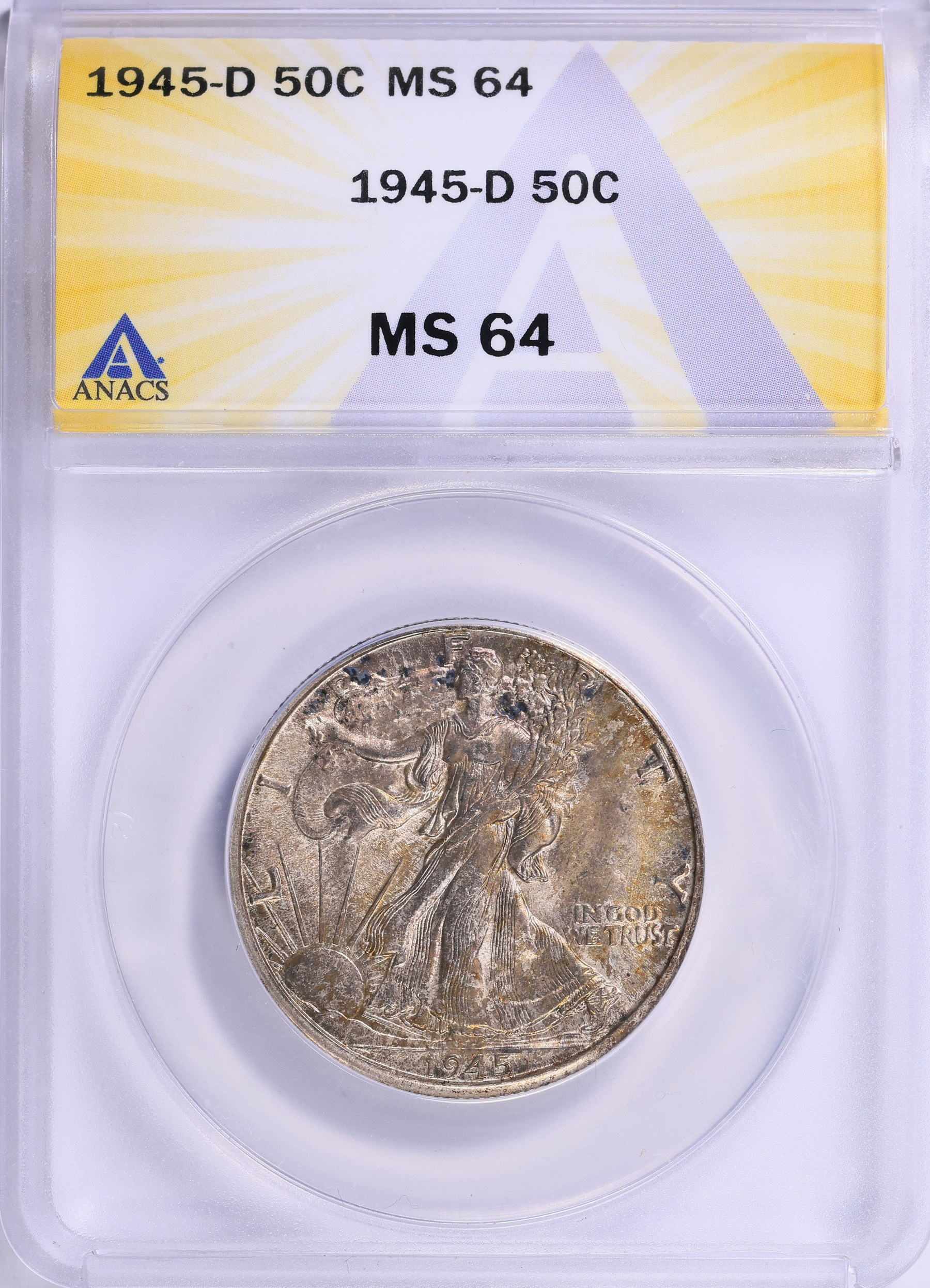 1945-D Walking Liberty Half Dollar ANACS MS-64 (Toned) (Item 1906870) | GreatCollections Coin ...