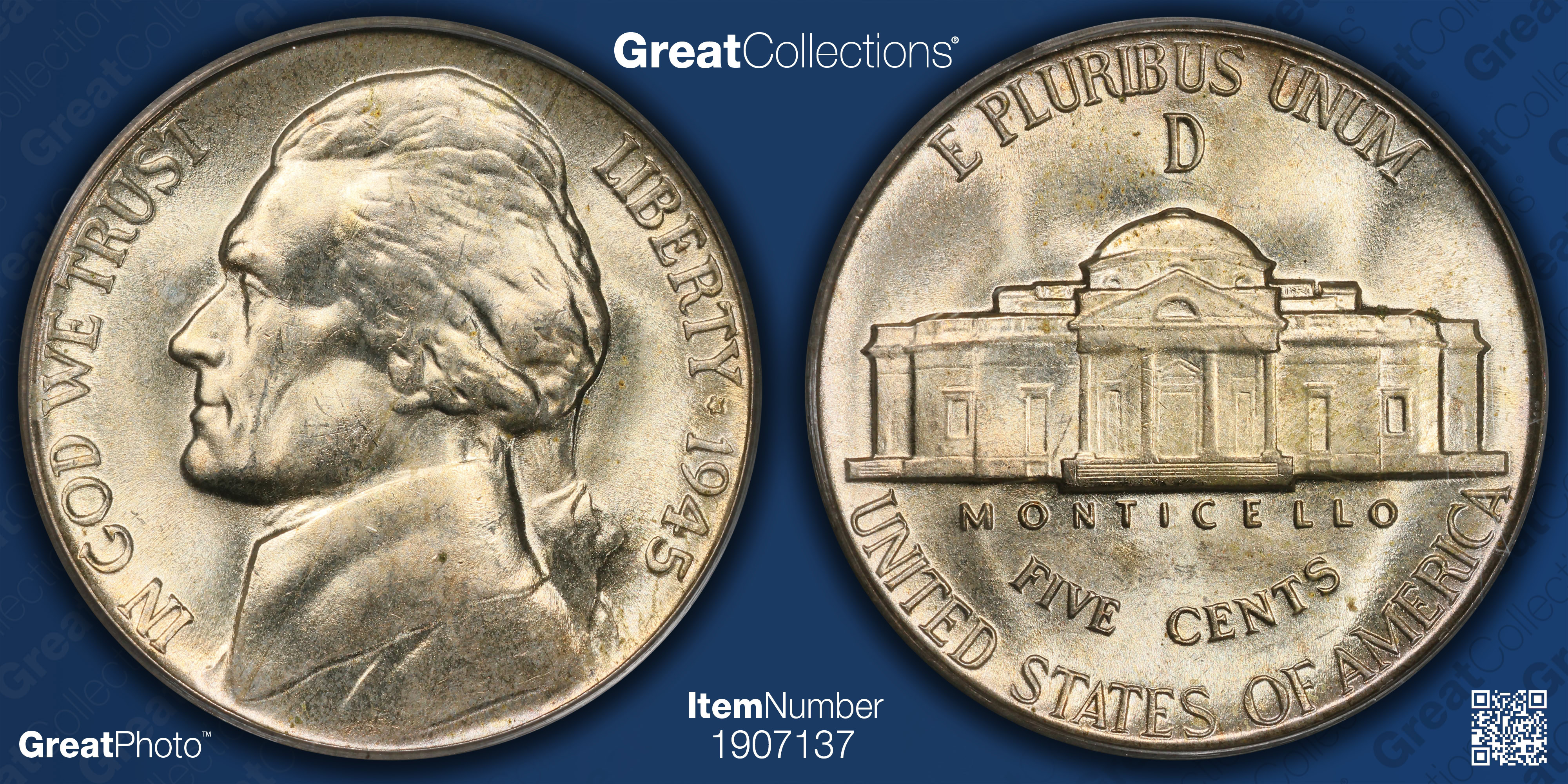 1945-D Jefferson Nickel PCGS MS-65 FS (Omaha Bank Hoard) (Item 1907137 ...