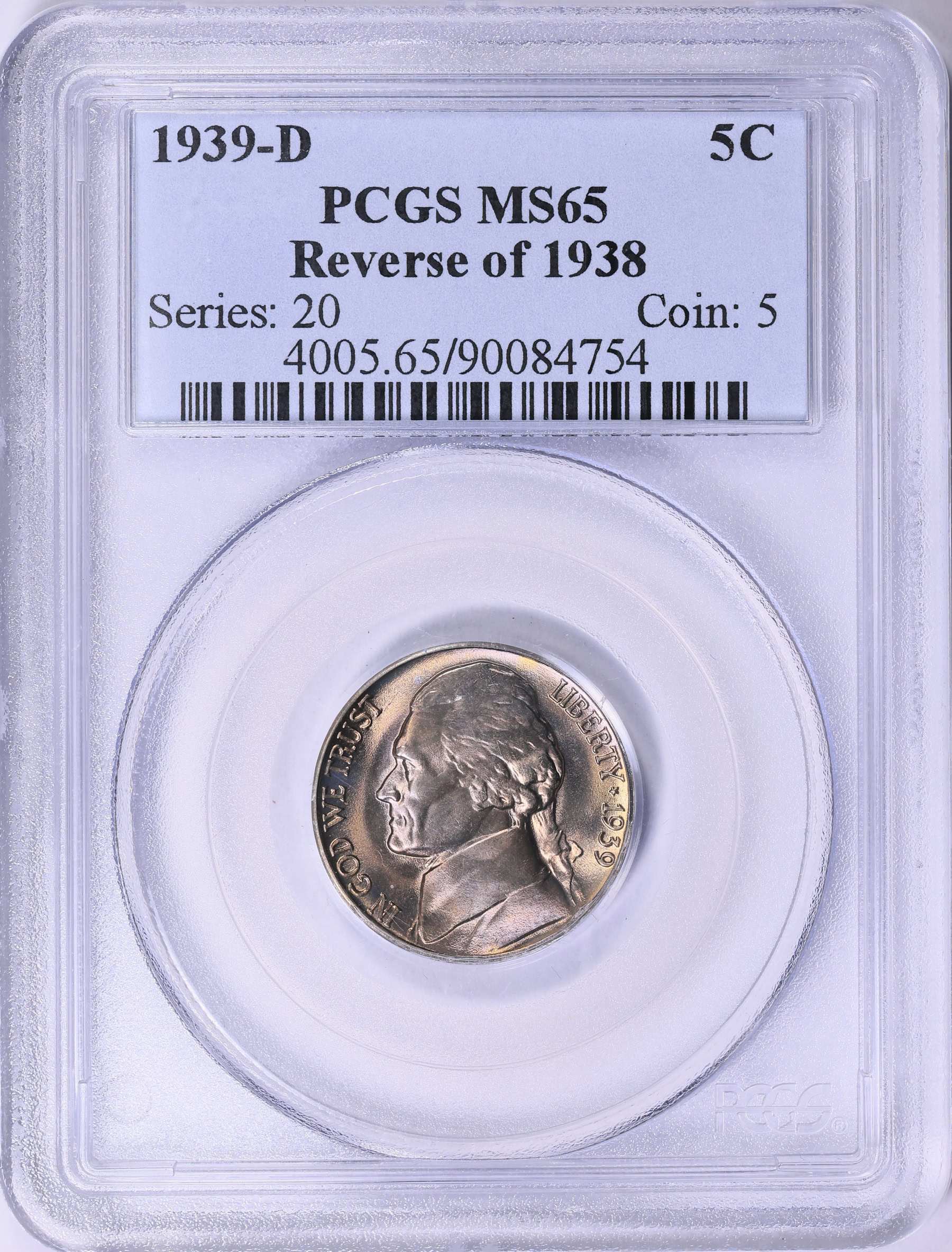 1939-D Jefferson Nickel Reverse of 1938 PCGS MS-65 (Toned) (Item 1907259) | GreatCollections ...