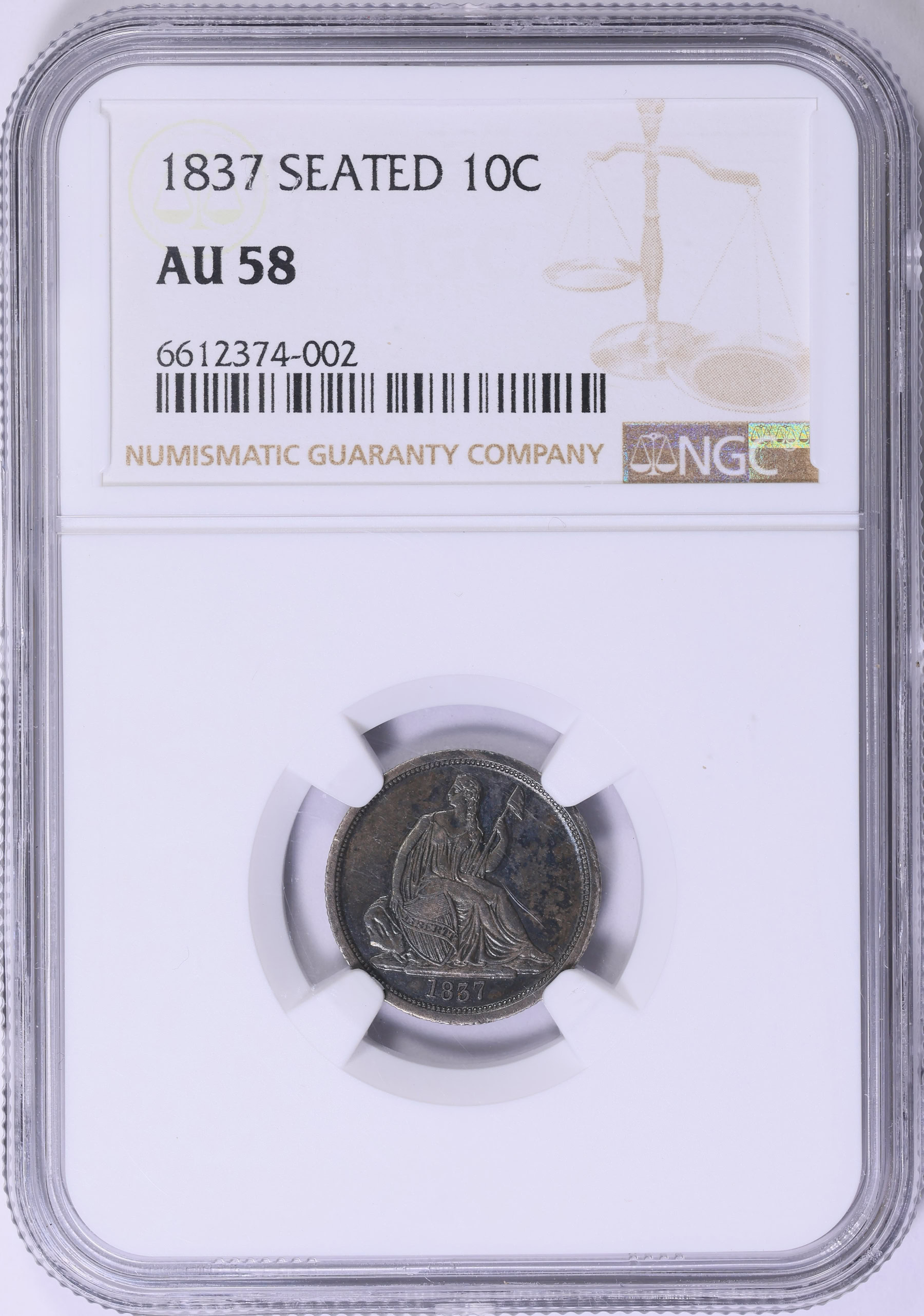 1837 Seated Liberty Dime NGC AU-58 (Item 1907505) | GreatCollections ...