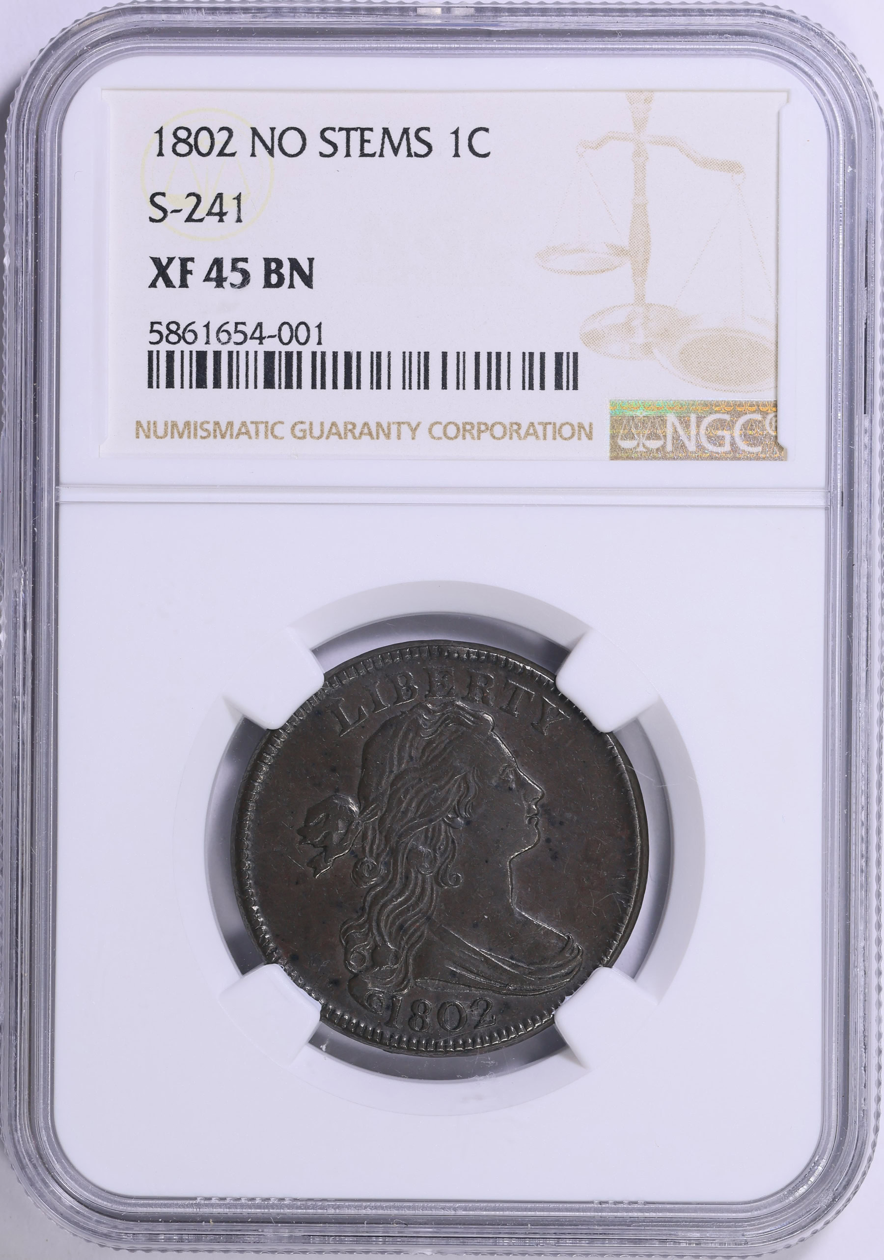 1802 Draped Bust Cent No Stems Sheldon 241 NGC XF-45 BN (Item 1907509 ...