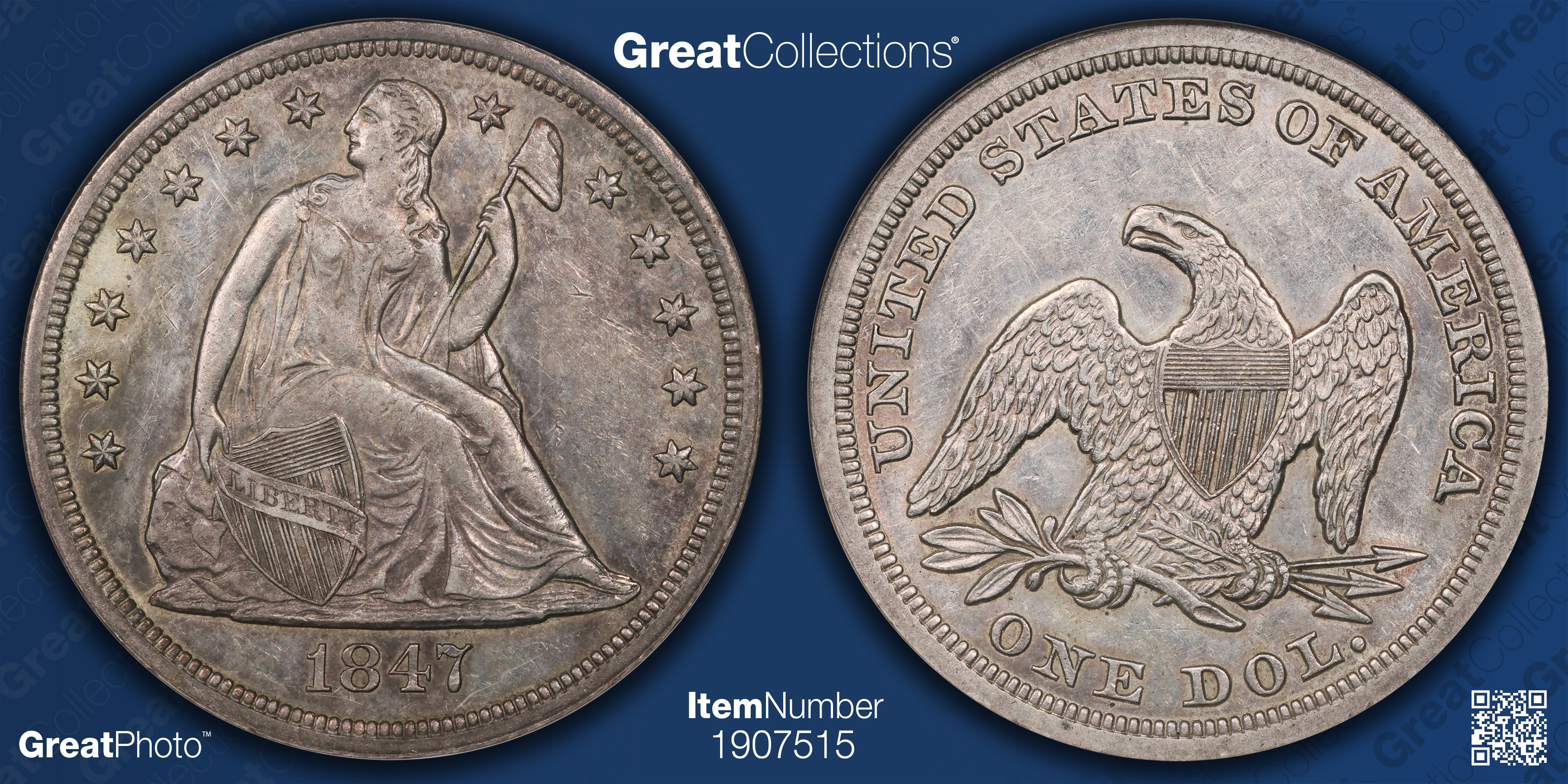 1847 Seated Liberty Silver Dollar NGC AU-55 (Item 1907515 ...