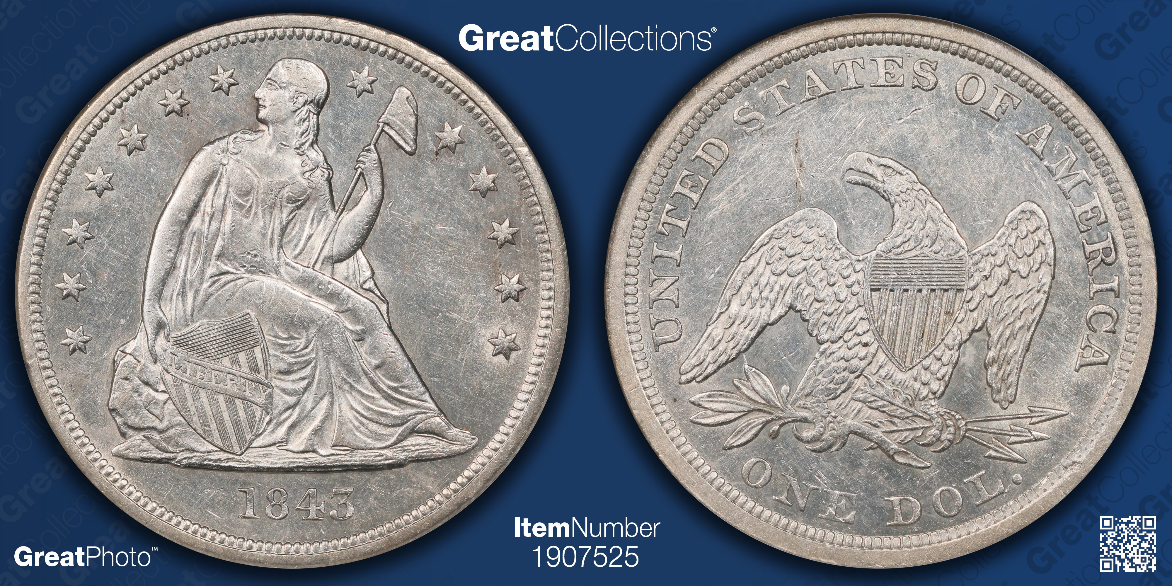 1843 Seated Liberty Silver Dollar NGC AU-58 (Item 1907525 ...