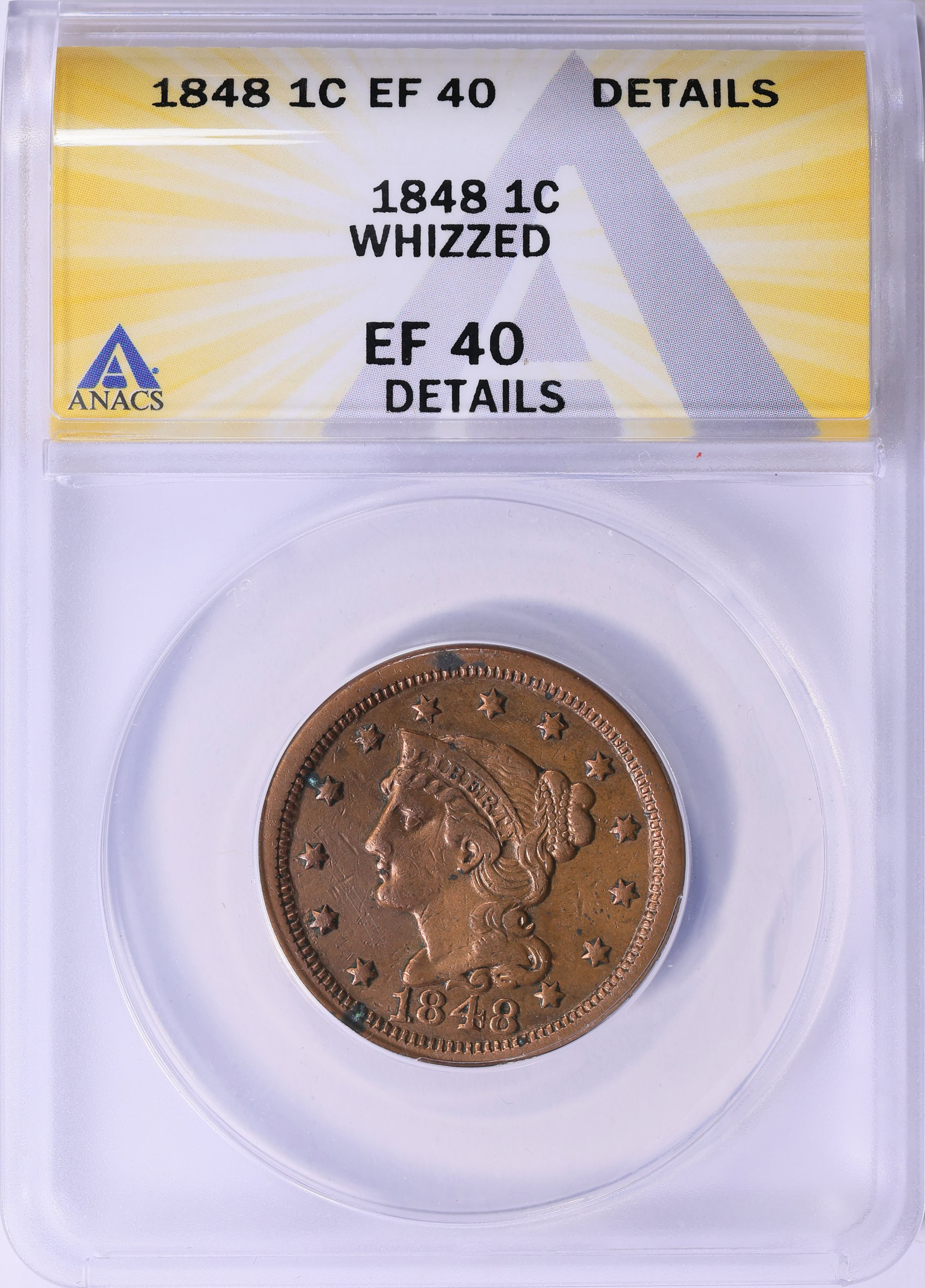 1848 Braided Hair Cent ANACS XF-40 Details (Item 1907532 ...