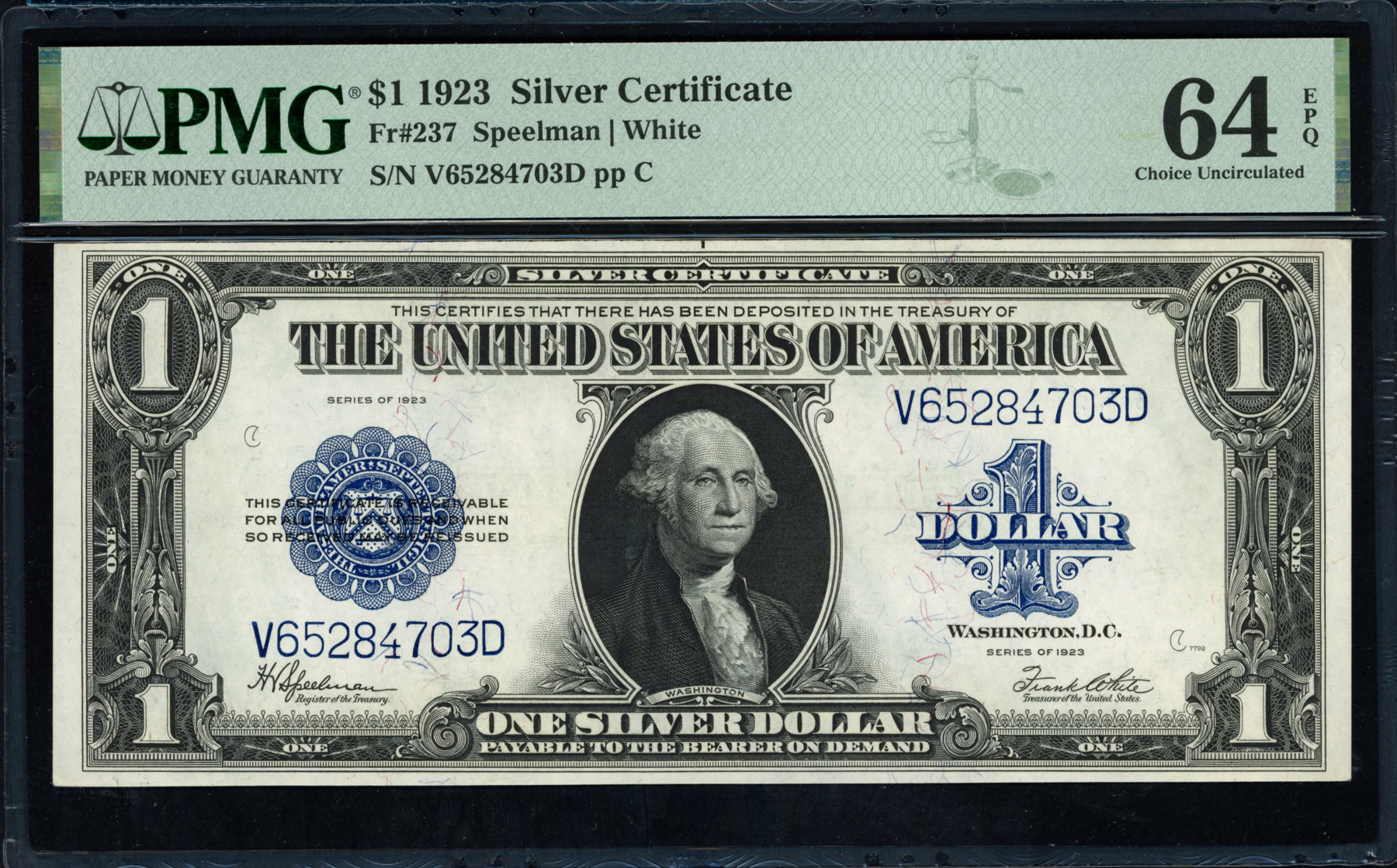 Fr. 237 1923 $1 Silver Certificate Note Speelman / White PMG Choice Uncirculated 64 EPQ | PMG ...